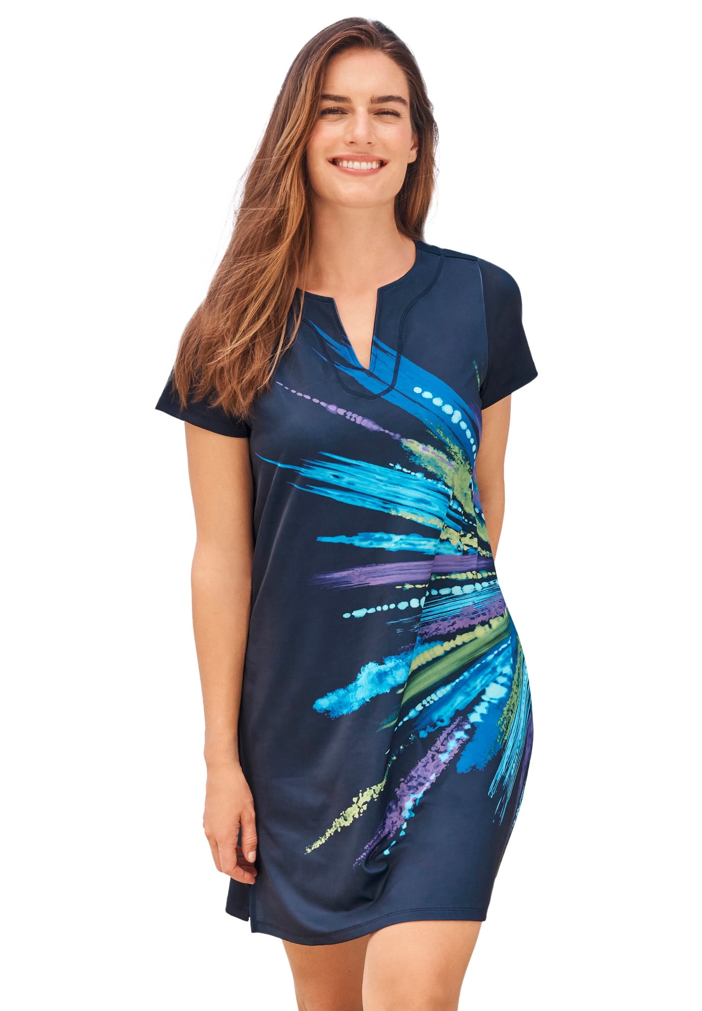 Swim 365 Women's Plus Size Longer Length Short-Sleeve Swim Tunic ...