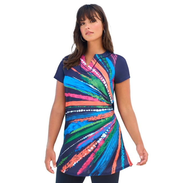 Swim 365 Women's Plus Size Longer Length Short-Sleeve Swim Tunic ...