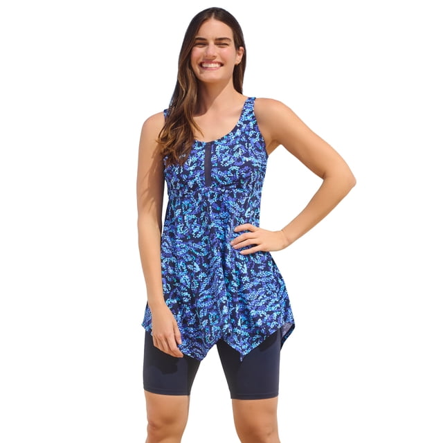 Swim 365 Women's Plus Size Longer-Length Tankini Top - Walmart.com