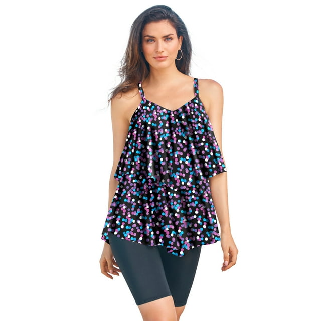 Swim 365 Women's Plus Size Mesh Double-Tier Tankini Top - Walmart.com