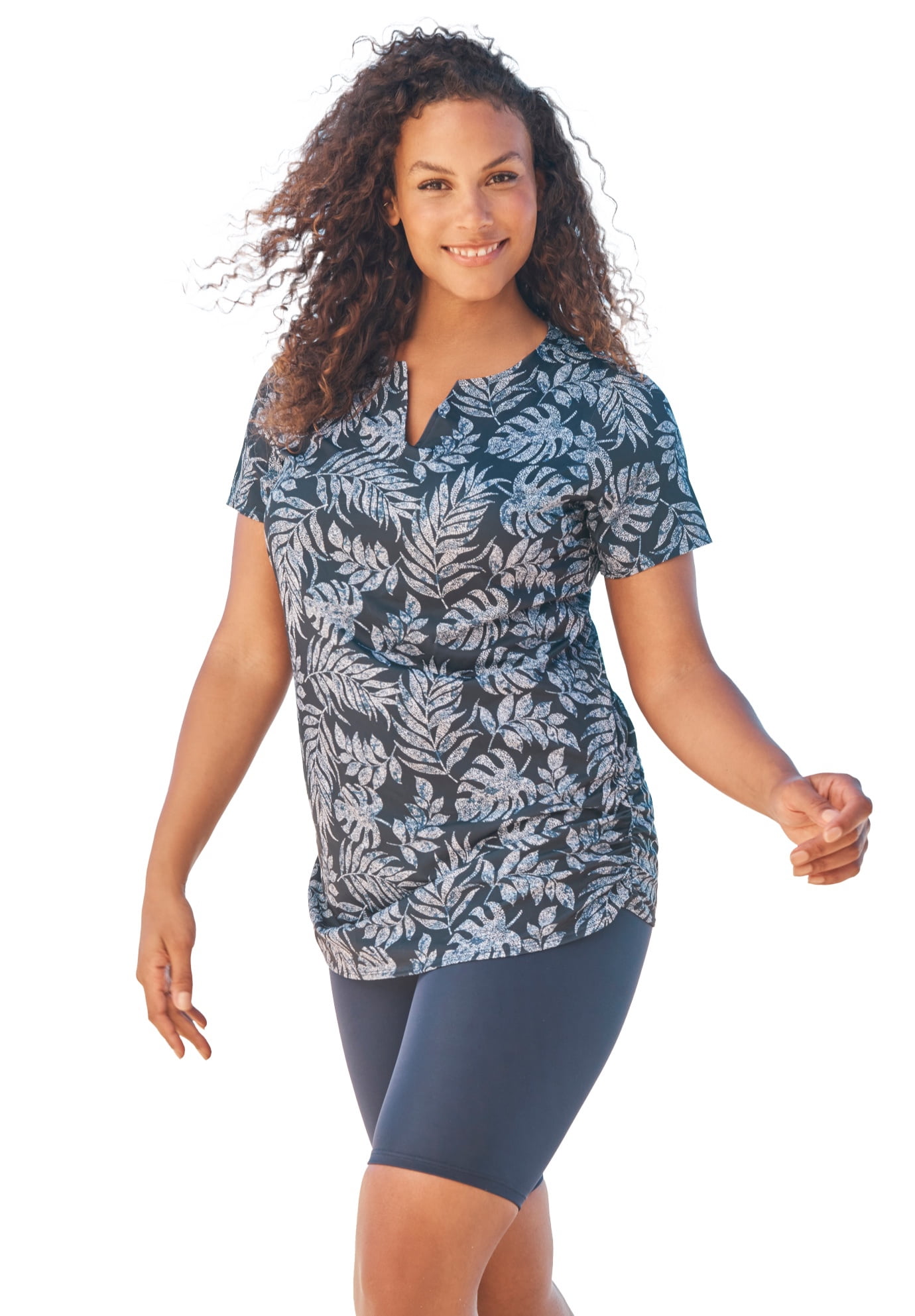 Swim 365 Women's Plus Size Split-Neck Short Sleeve Swim Tee With Built ...