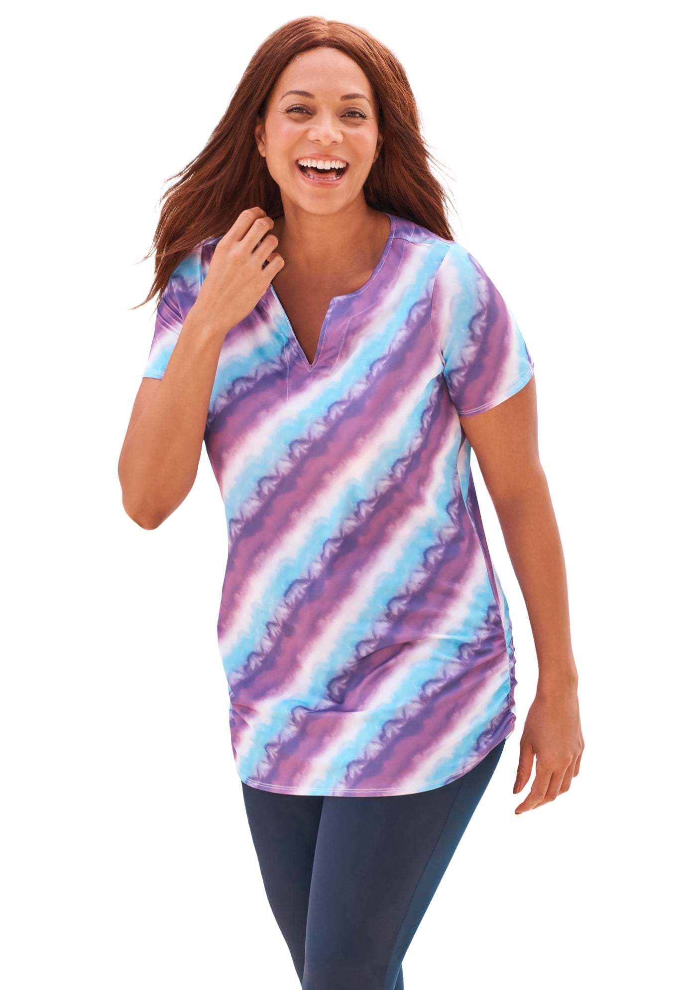 Swim 365 Women's Plus Size Split-Neck Short Sleeve Swim Tee With Built ...