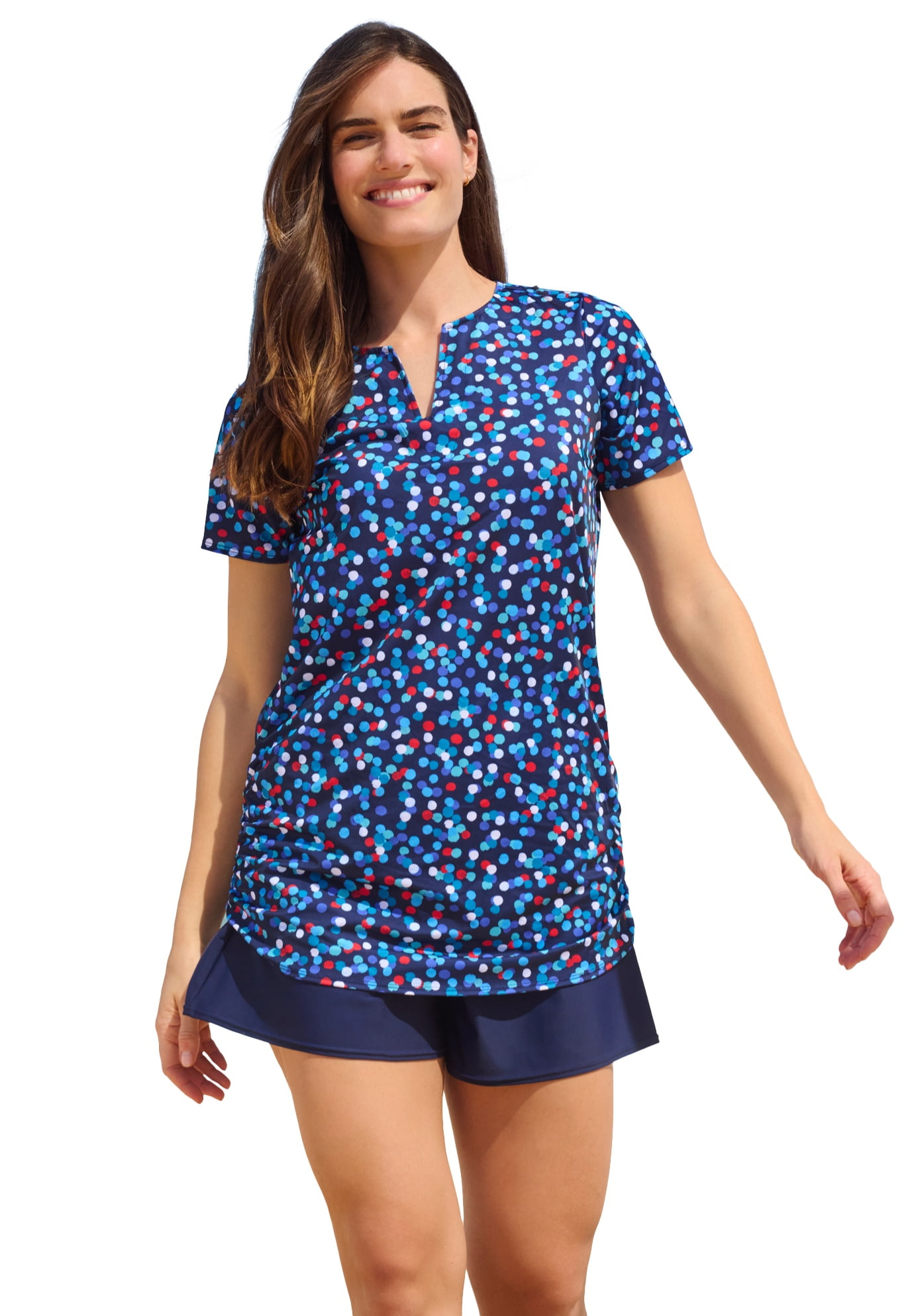 Swim 365 Women's Plus Size Split-Neck Short Sleeve Swim Tee With Built ...