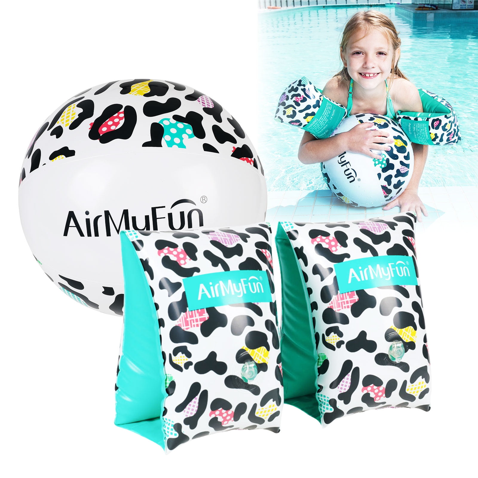 Swim Armbands for Kids, Inflatable Beach Ball and Arm Bands for 1-6 ...