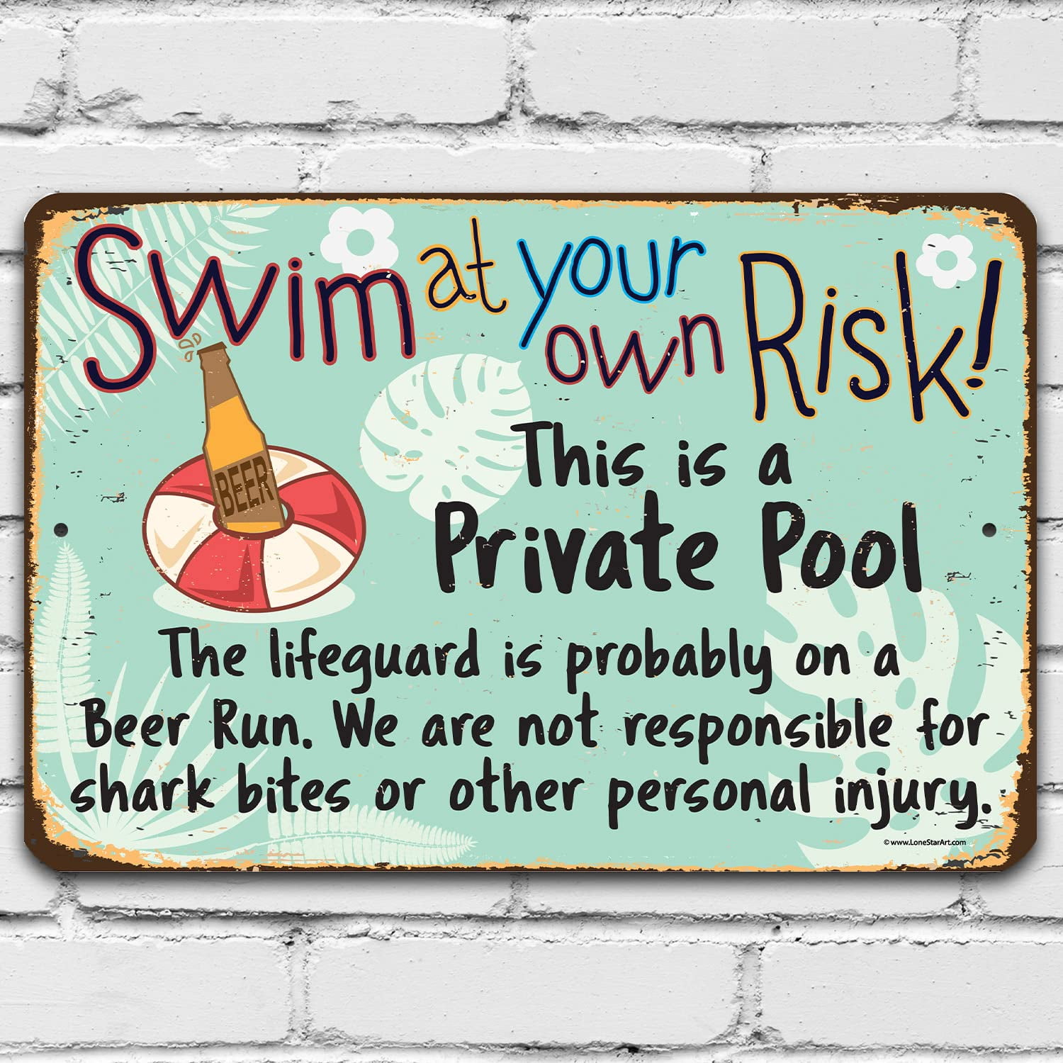 Swim At Your Own Risk - Metal Pool Signs for Outside Funny Pool Decor ...