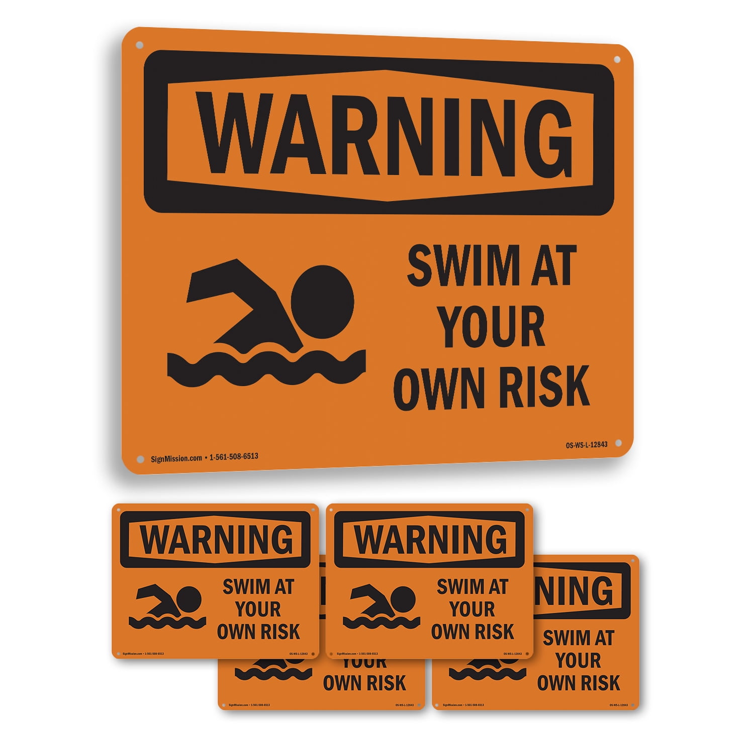 Swim At Your Own Risk OSHA WARNING Rigid Plastic Sign 10 Inch x 7 Inch ...