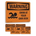 Swim At Your Own Risk OSHA WARNING Rigid Plastic Sign 10 Inch x 7 Inch ...