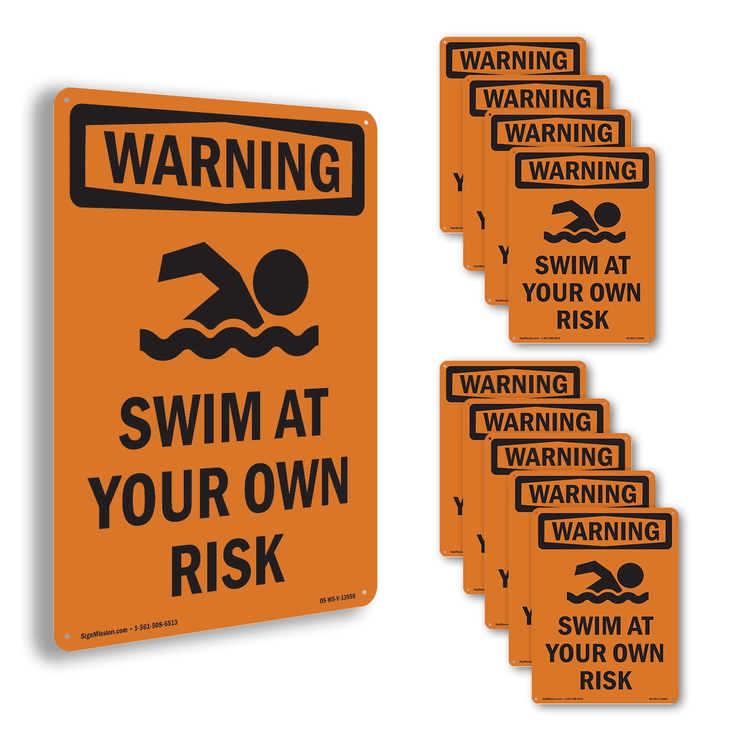 Swim At Your Own Risk With Symbol OSHA WARNING Rigid Plastic Sign 10 ...