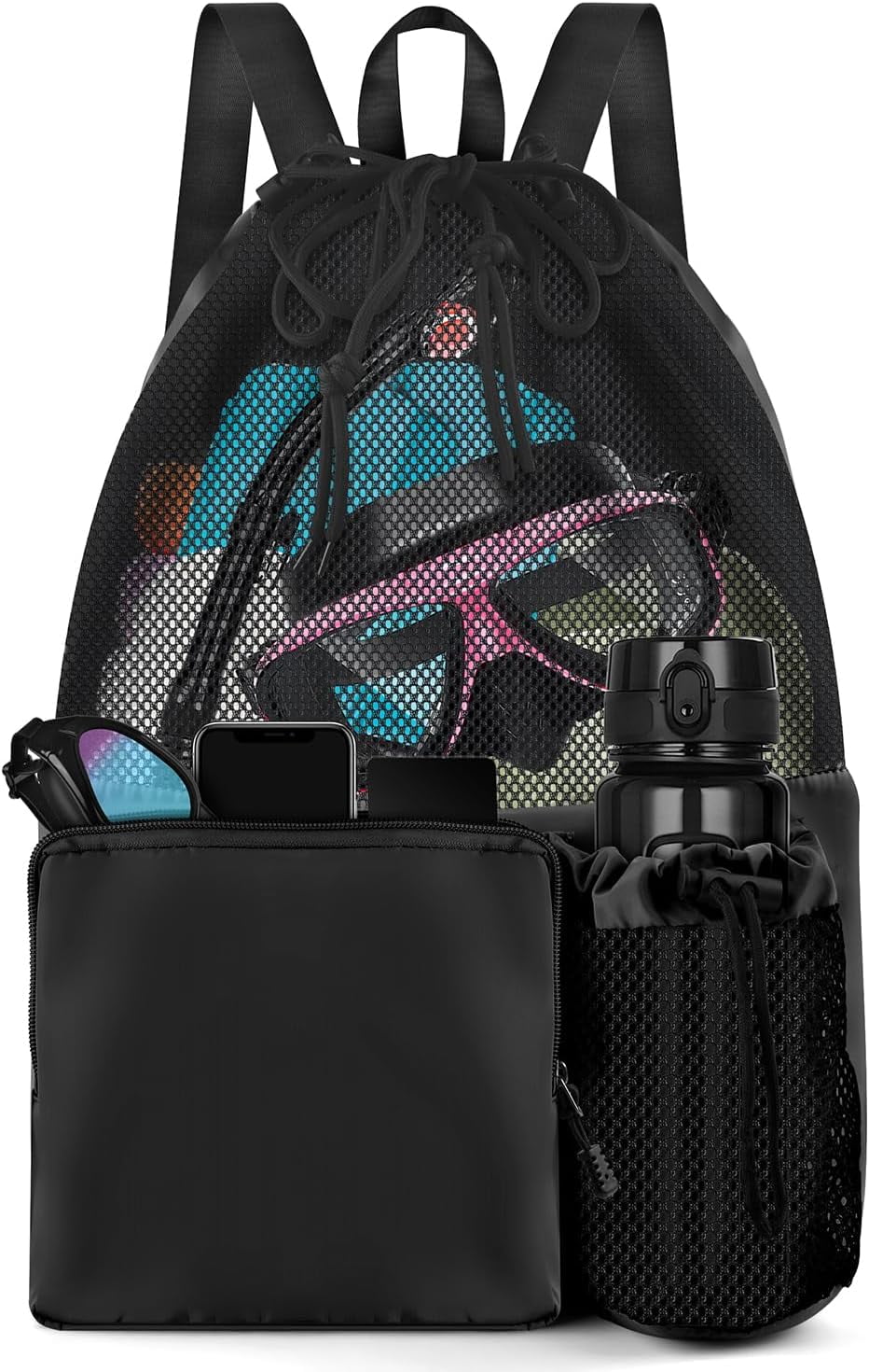 Swim Bag Beach Backpack with Wet Pocket Mesh Drawstring Bags for ...