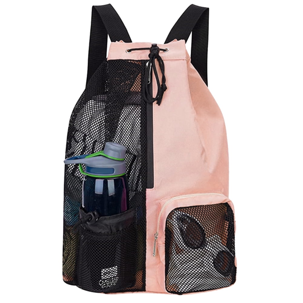 Swim Bag Mesh Drawstring Backpack with Wet Pocket Multipurpose ...