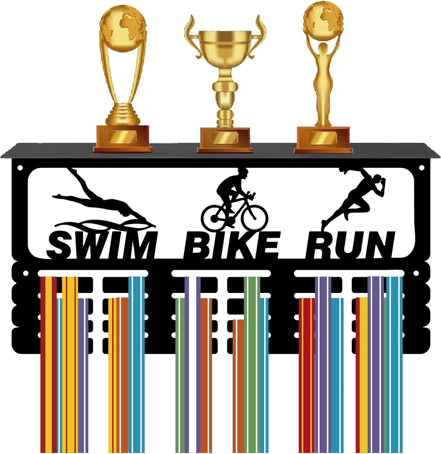 Swim Bike Run Medal Hanger Display Trophy Shelf Medal Holder with Shelf ...