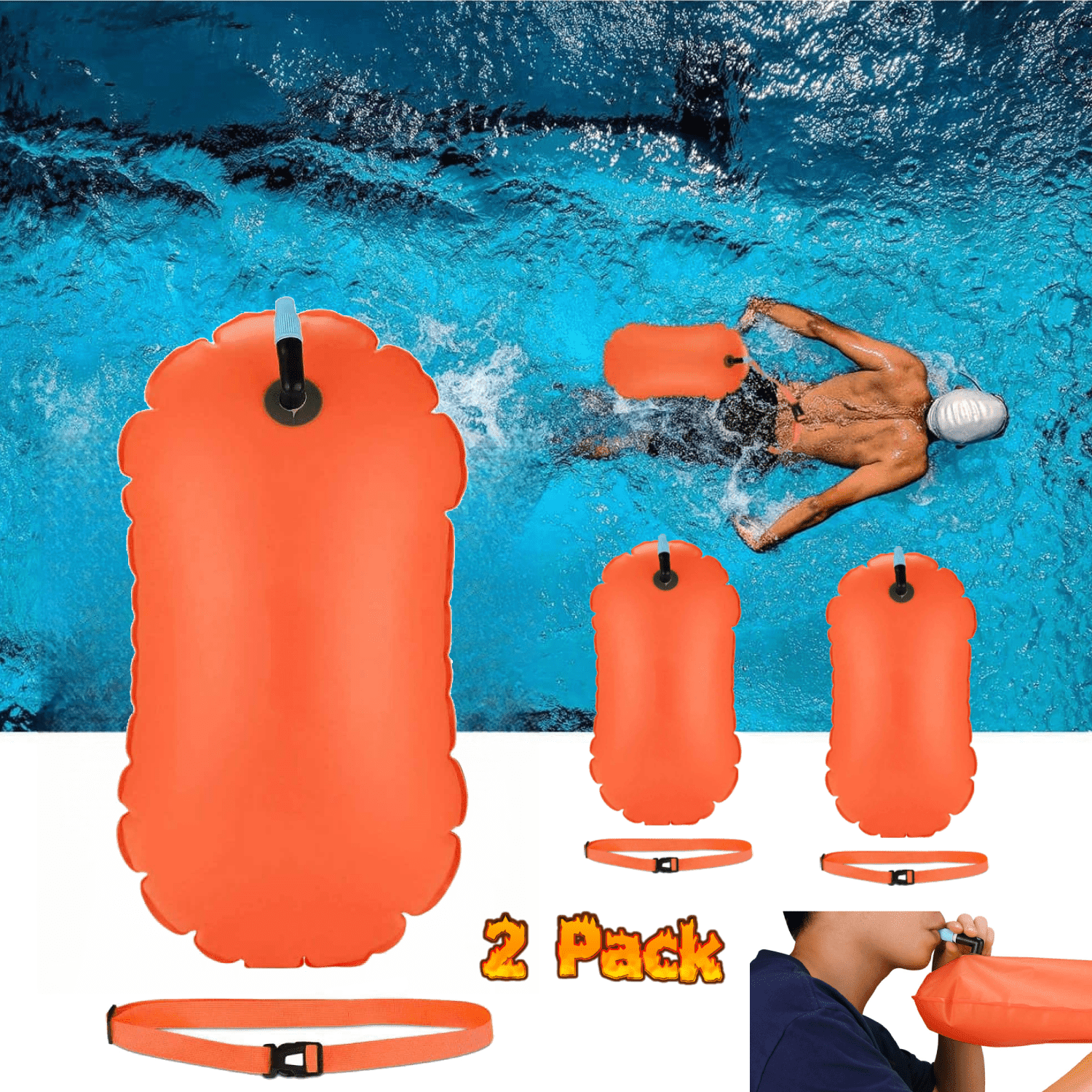 Swim Buoy for Open Water with Dry Bag,2 Pcs Floating Device with Built ...