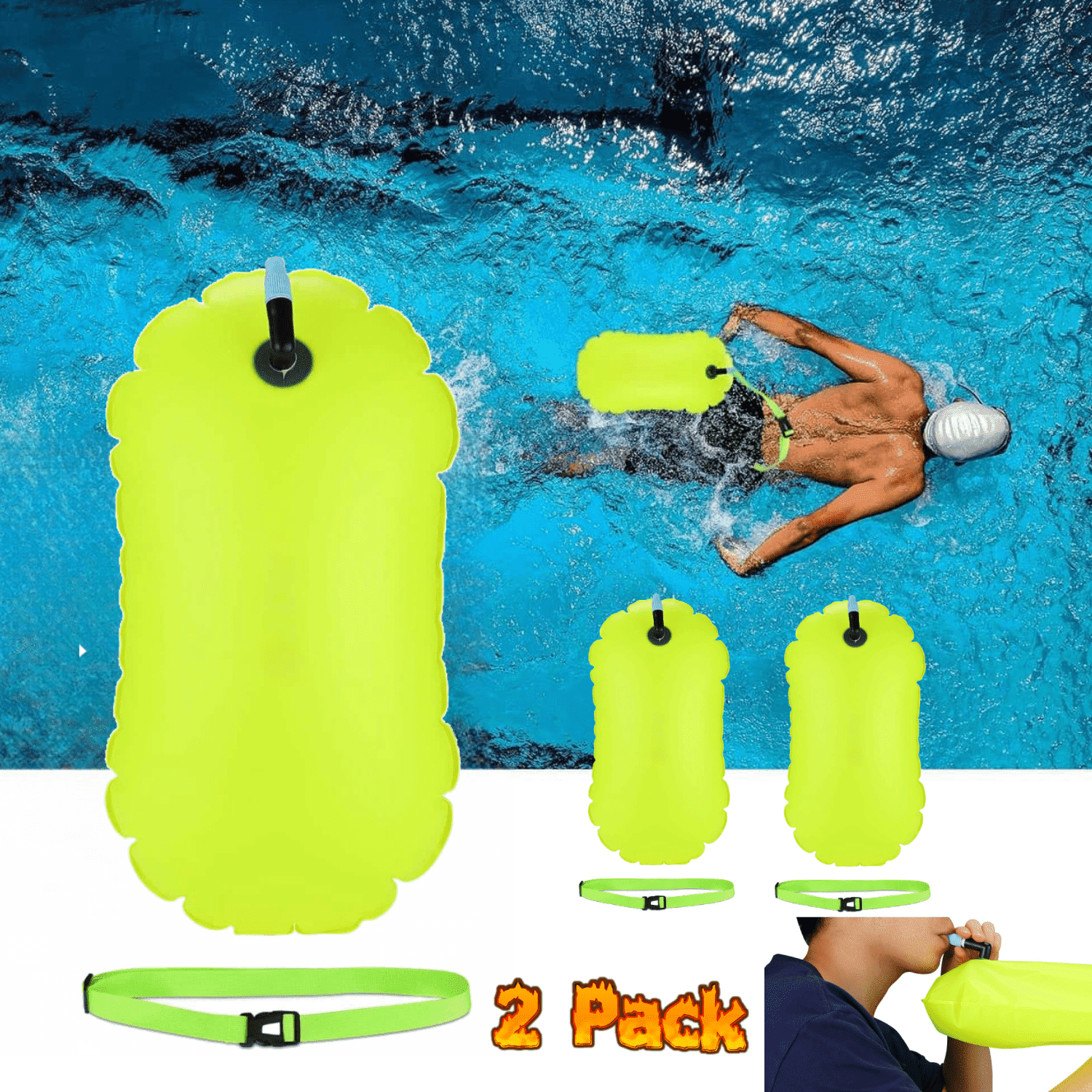 Swim Buoy for Open Water with Dry Bag,2 Pcs Floating Device with Built ...