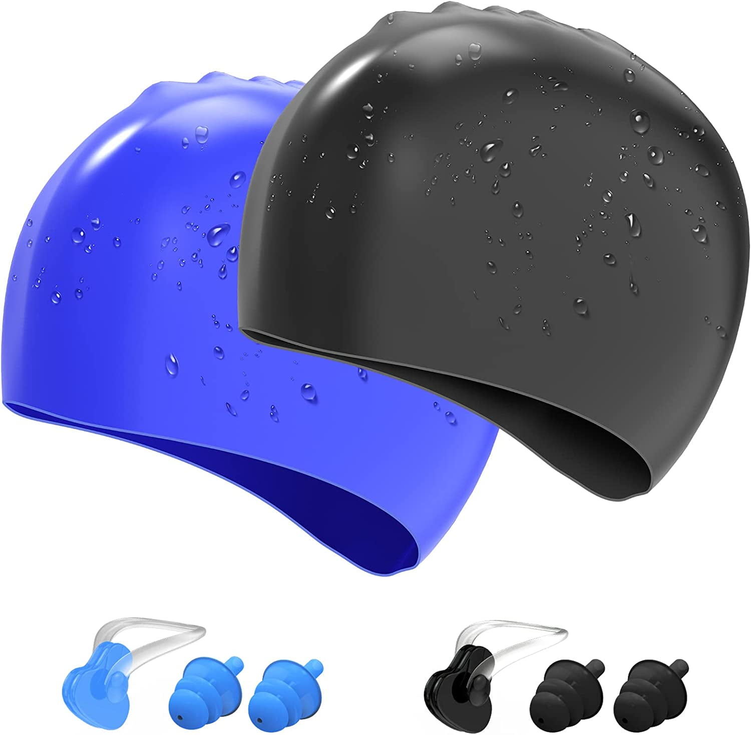 Swim Cap, 2 Pack Unisex Swim Caps Long Hair Swimming cap Silicone Swim ...