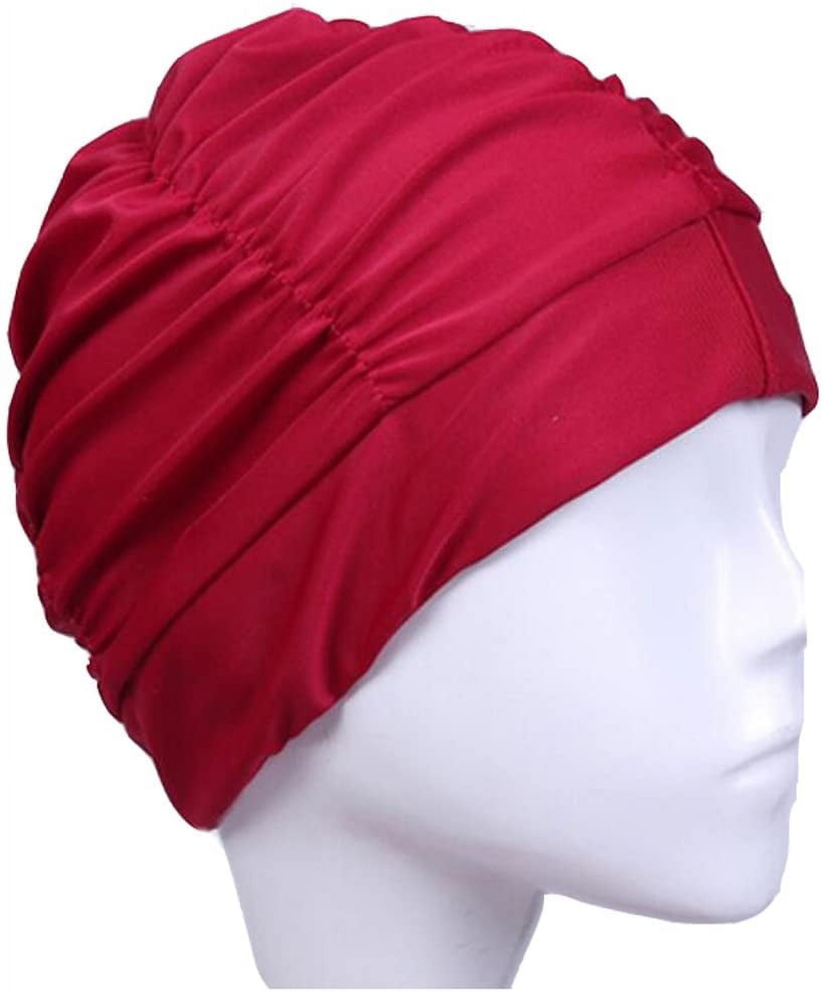 Swim Caps for Women Swimming Turban Polyester Latex Lined Pleated for ...