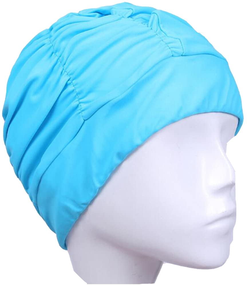 Swim Caps for Women Swimming Turban Polyester Latex Lined Pleated for ...