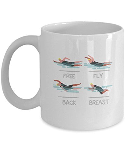 Swim Coffee Mugs - Free Fly Back Breast - Swimmer Coach Gifts - 11 oz ...