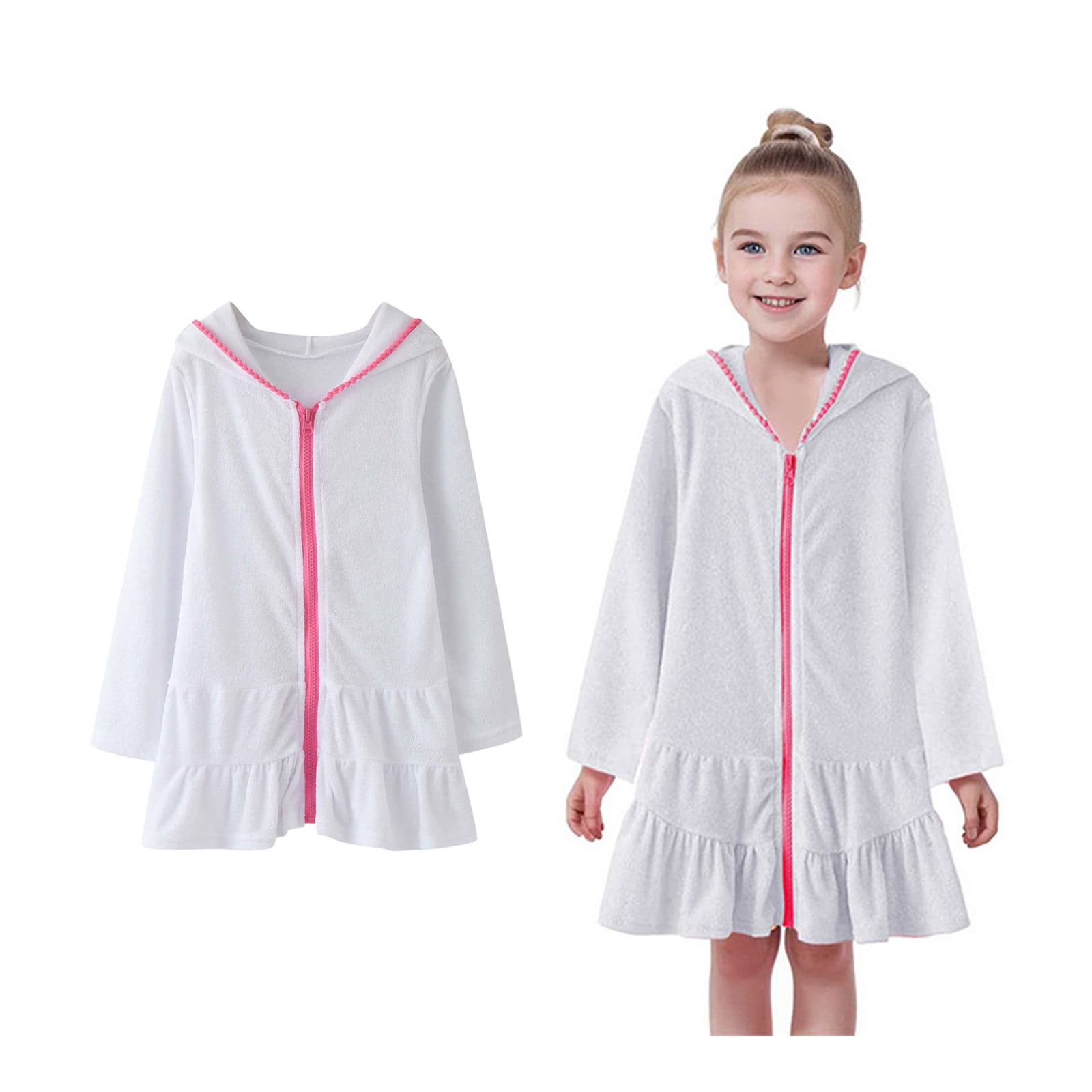 Swim Cover Up Kids Swim Zip Hoodie Long Sleeves Girls' Swimwear Beach ...