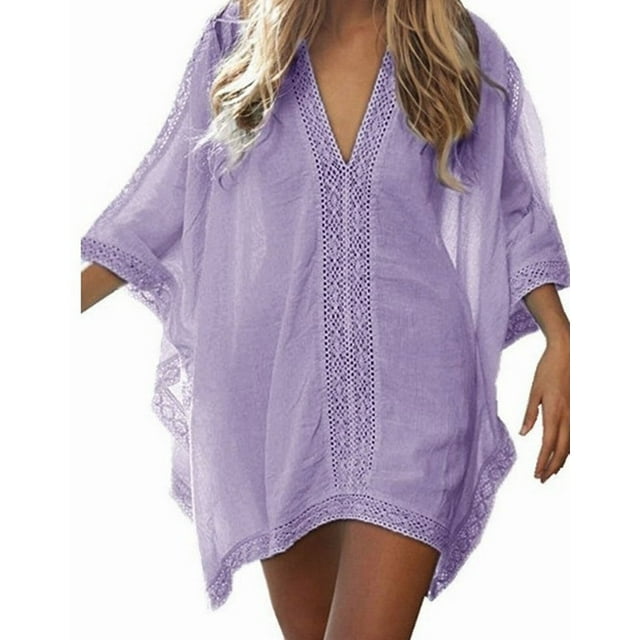 Swim Cover Ups for Women Plus Size Deep V-Neck Oversized Swimsuit Cover ...