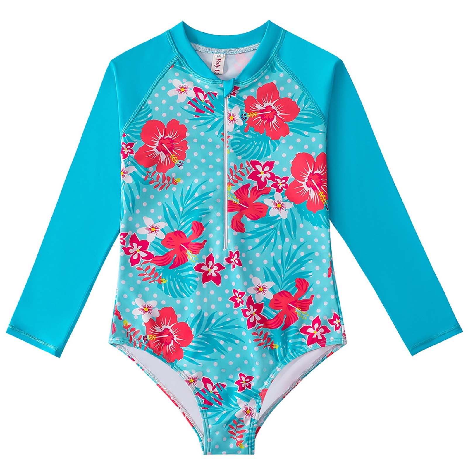 Swim Girls Long Sleeve Swimsuit - UPF 50+ Ruffle Girls' Swimwear Beach ...