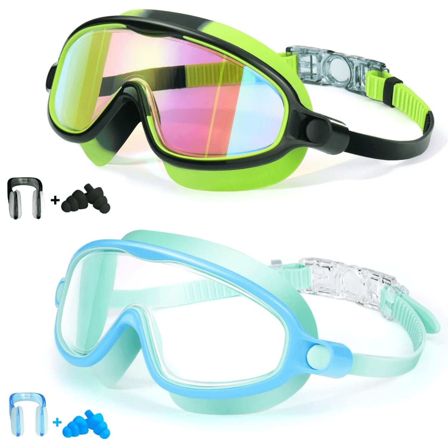 Swim Goggles 2 Pack Anti-Fog Anti-UV Wide View Swimming Goggles for ...