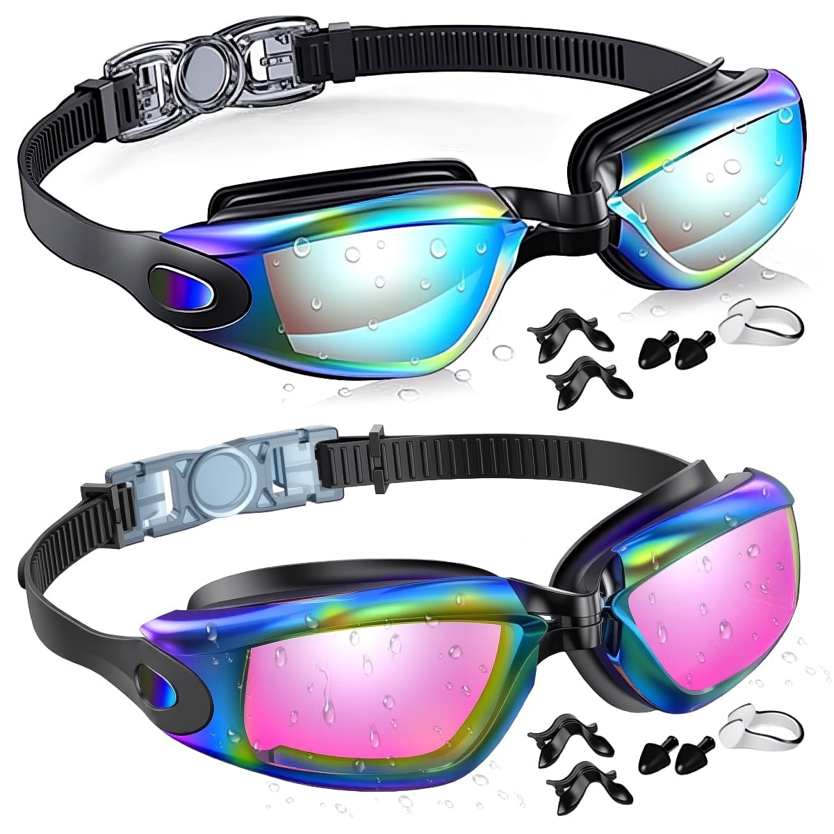 GPED Swim Goggles, 2 Pack Anti-Fog UV Protection Wide View Silicone ...