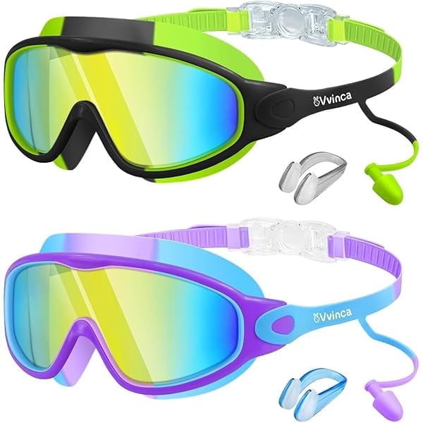 Swim Goggles, Kids Goggles with Earplugs& Nose Clip Wide View Anti-Fog ...