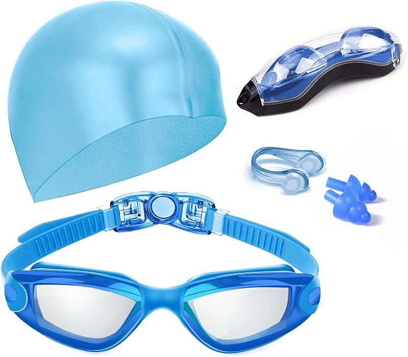 Swim Goggles Swimming Goggles No Leaking with Nose Clip, Earplugs, Swim ...