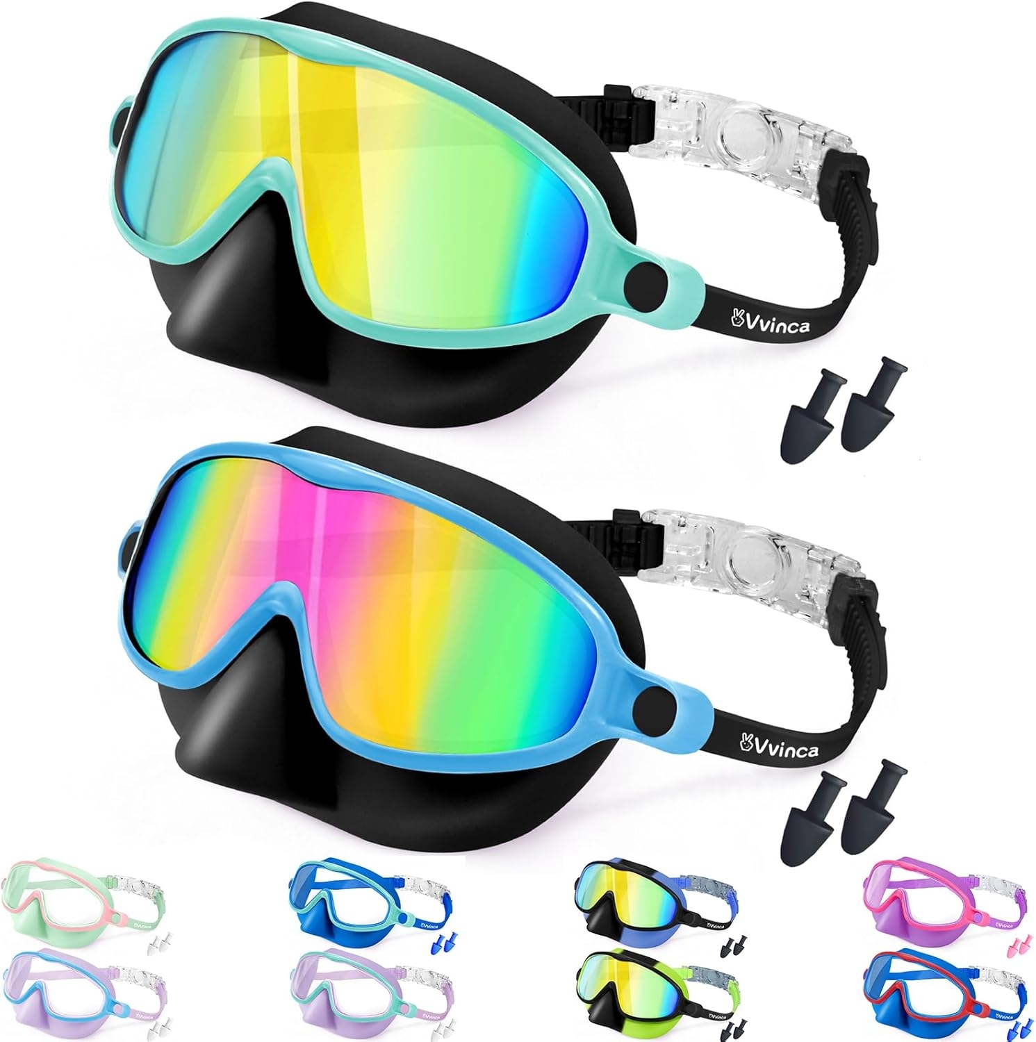 Swim Goggles With Nose Cover, 2 Pack Wide View Diving Mask Anti-Fog UV ...