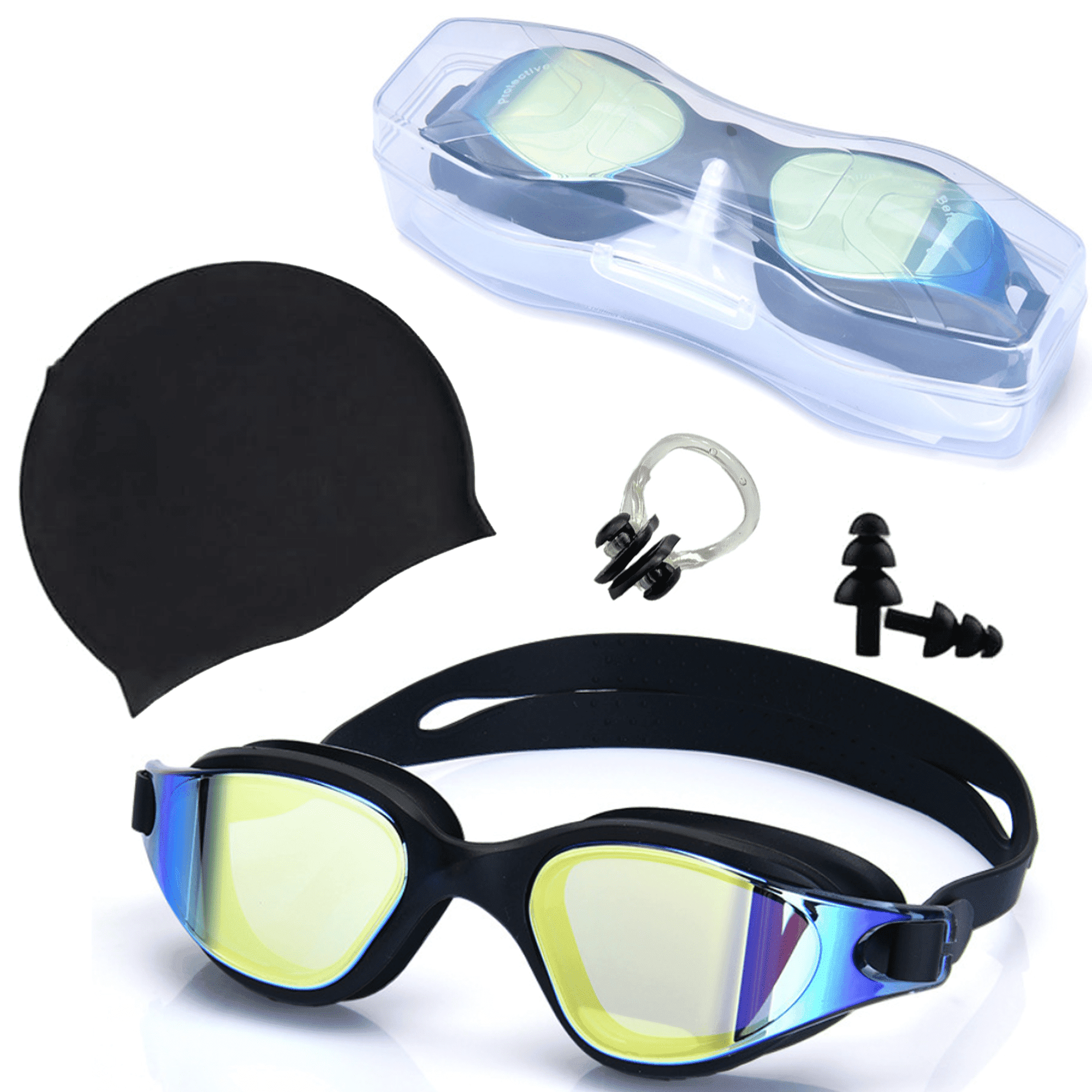 Swim Goggles and Swim Cap, Anti Fog UV Protection Swimming Goggle No ...