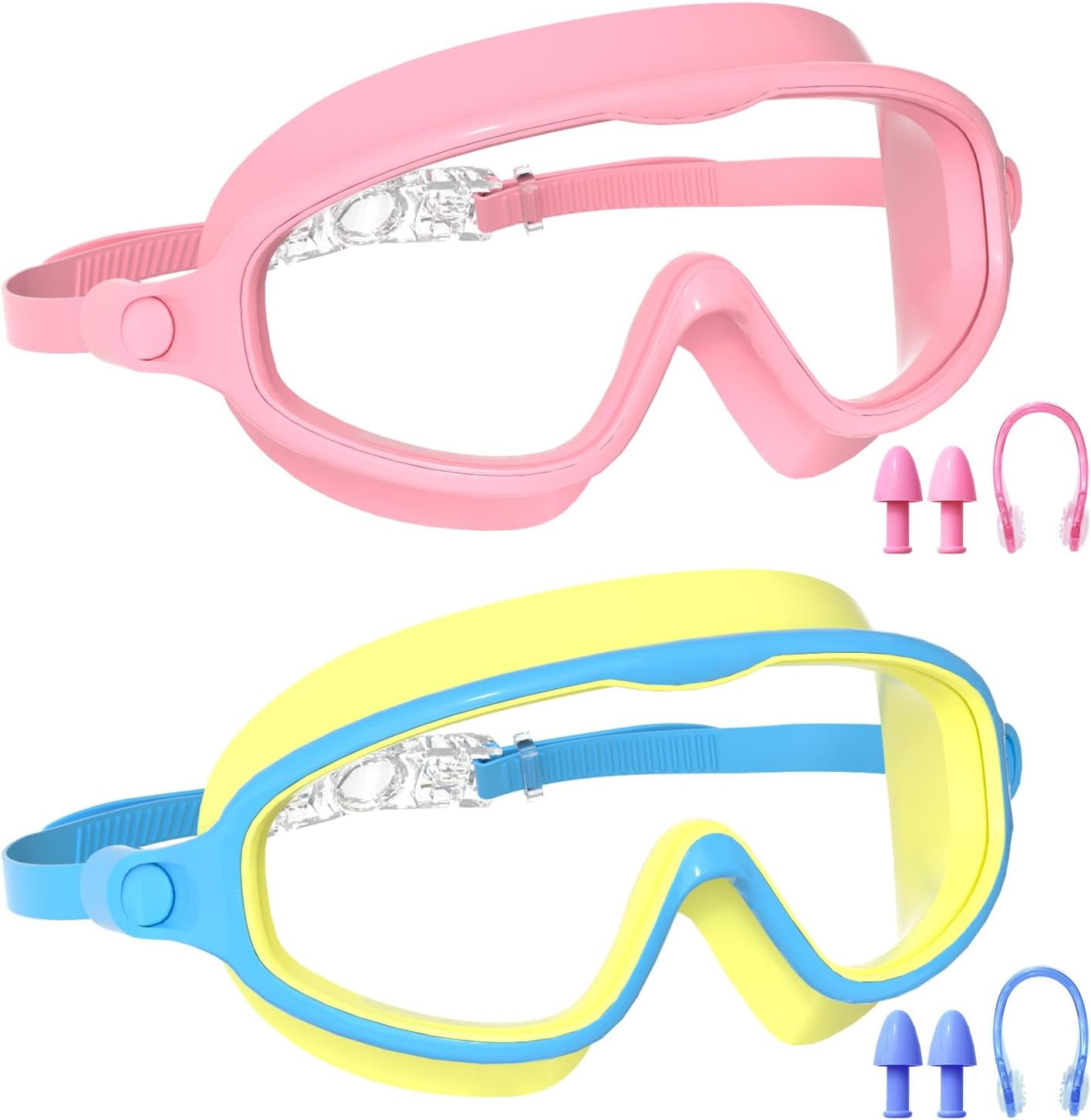 Swim Goggles for Kids 3-15 with Earplugs Large Frame Anti-Fog/UV ...