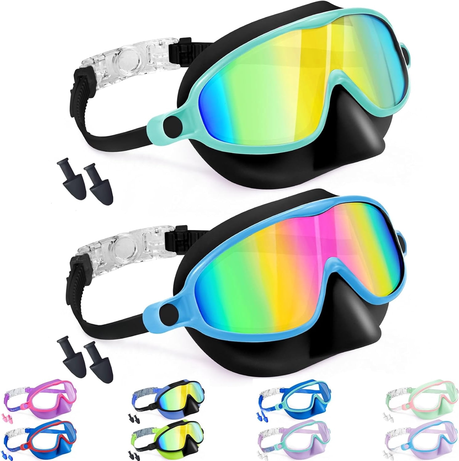 Swim Goggles with Nose Cover, Wide View Diving Mask Anti-Fog UV No Leak ...