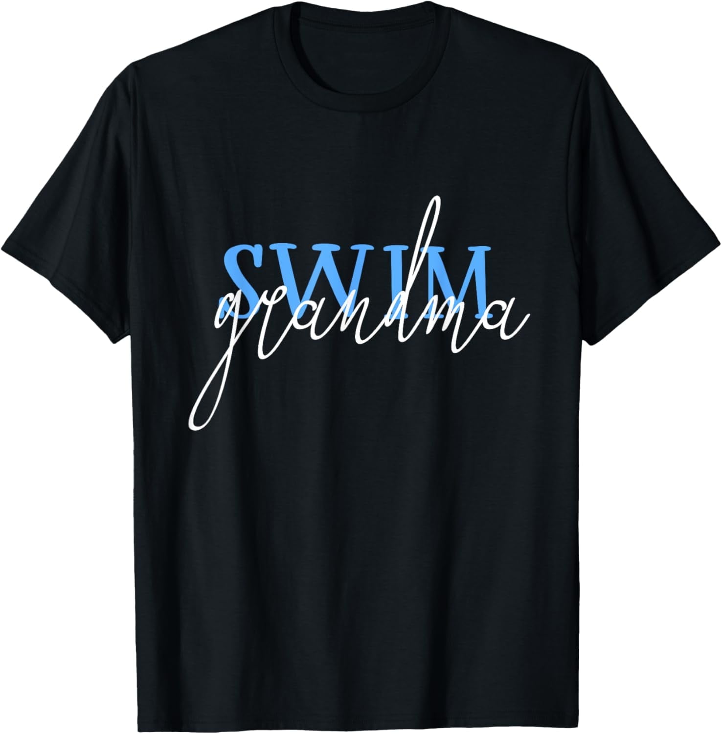 Swim Grandma Stylish Blue and White Lettering Graphic TShirt for ...