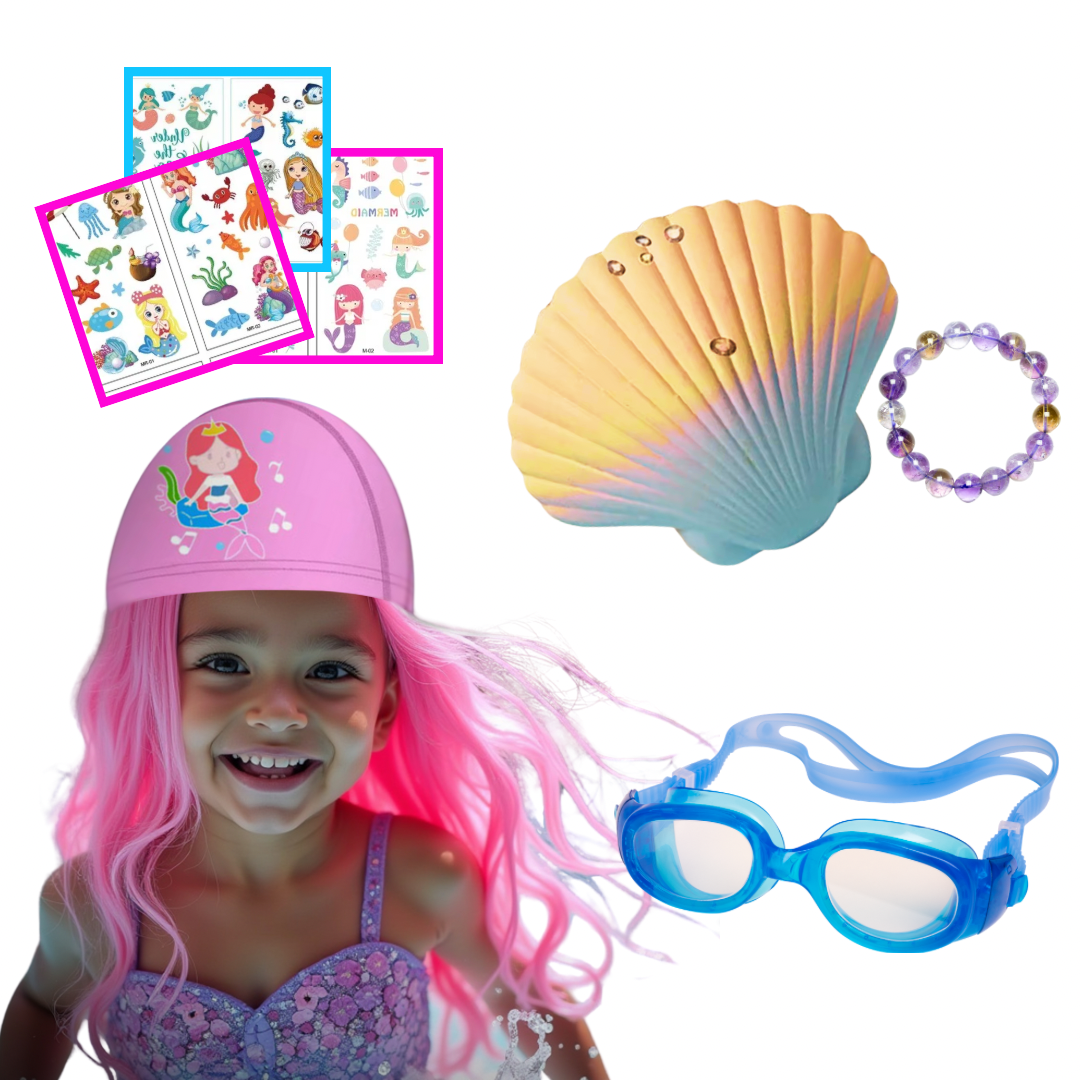 Swim Hair Mermaid Splash Kit for Girls, 4-Piece Kids Mermaid Pool Set ...