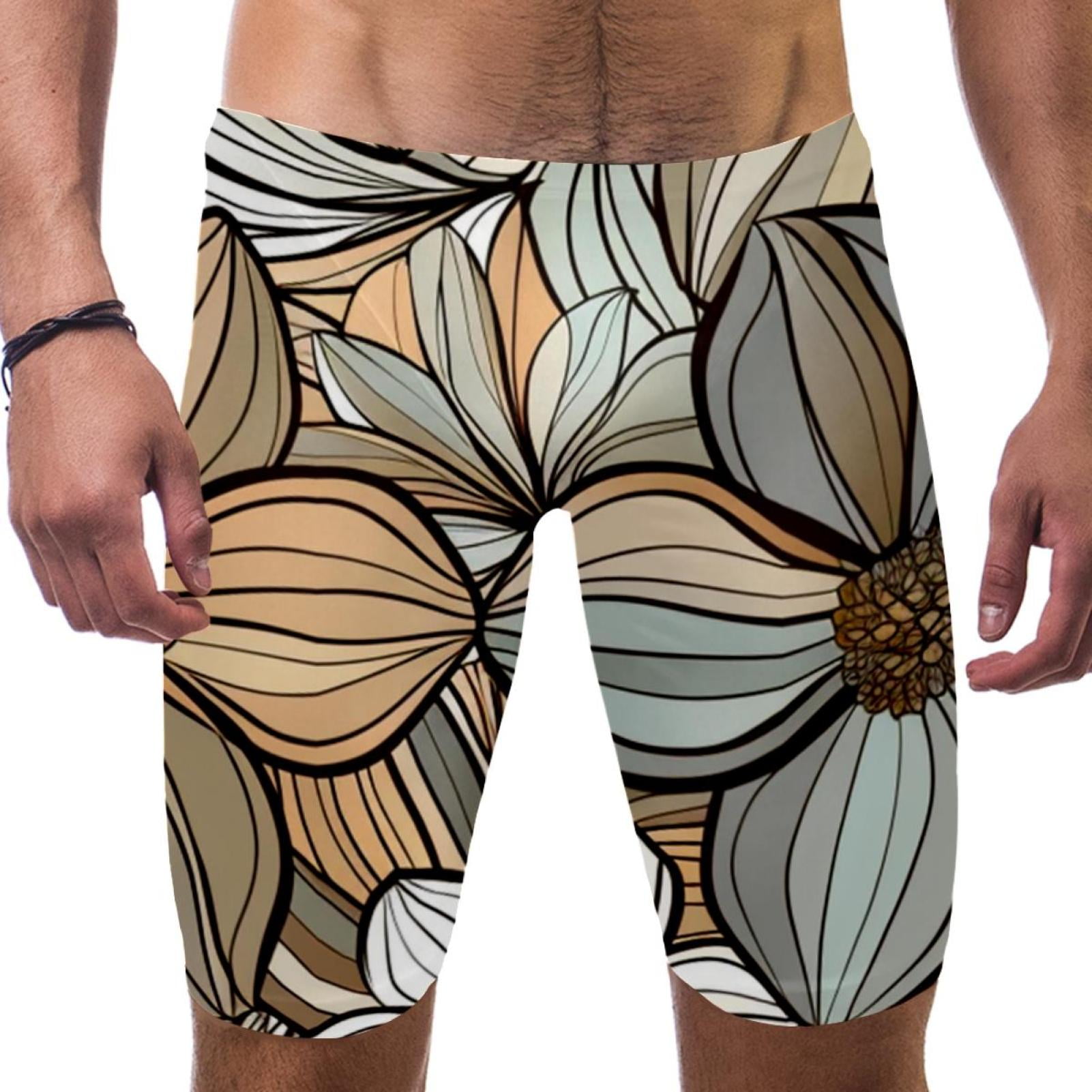 Swim Jammers for Men, Mens Swim Jammers, Modern Flower Gray Floral ...