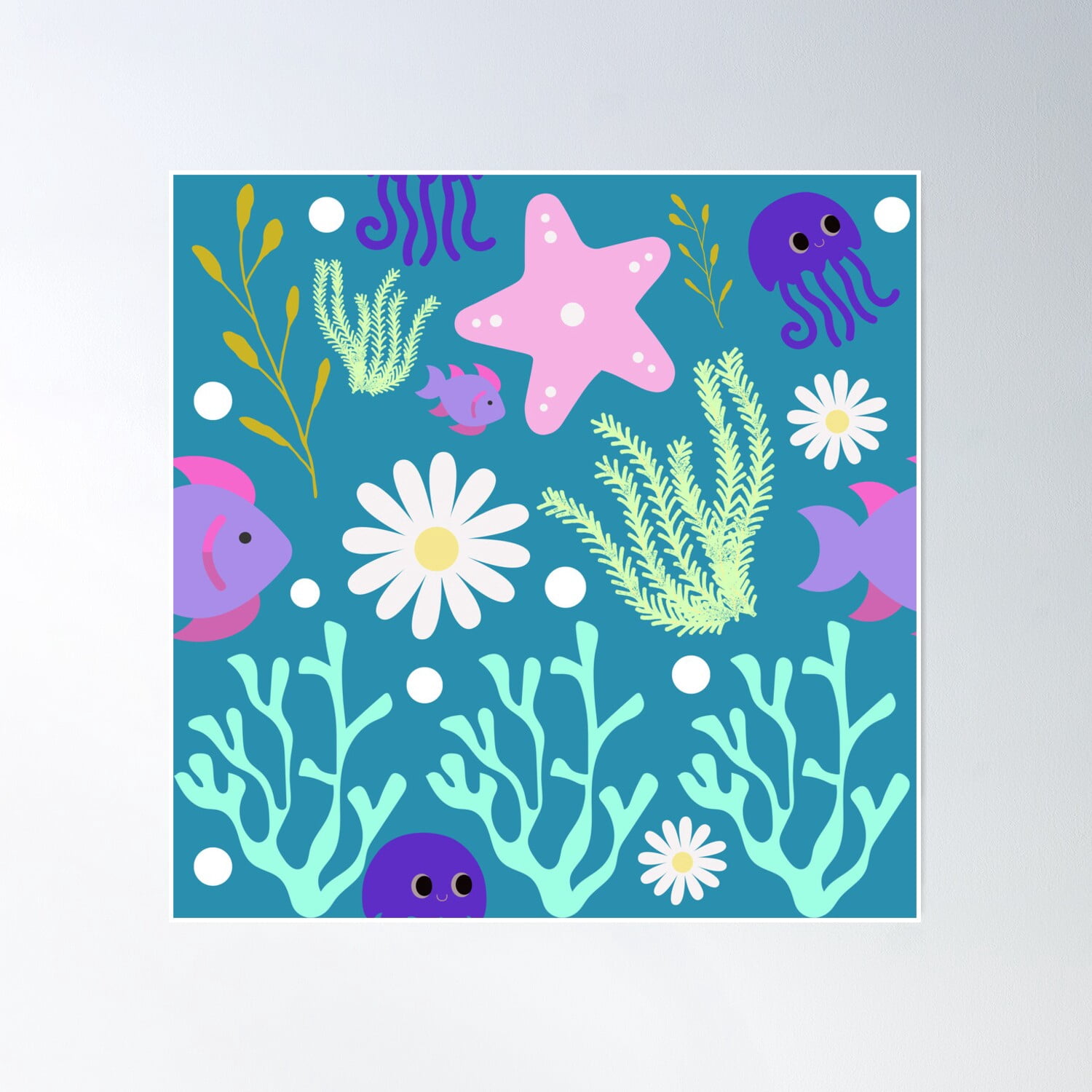 Swim Little Fishy Poster Wall Art, Modern Wall Decor, 30x30 UNFRAMED ...