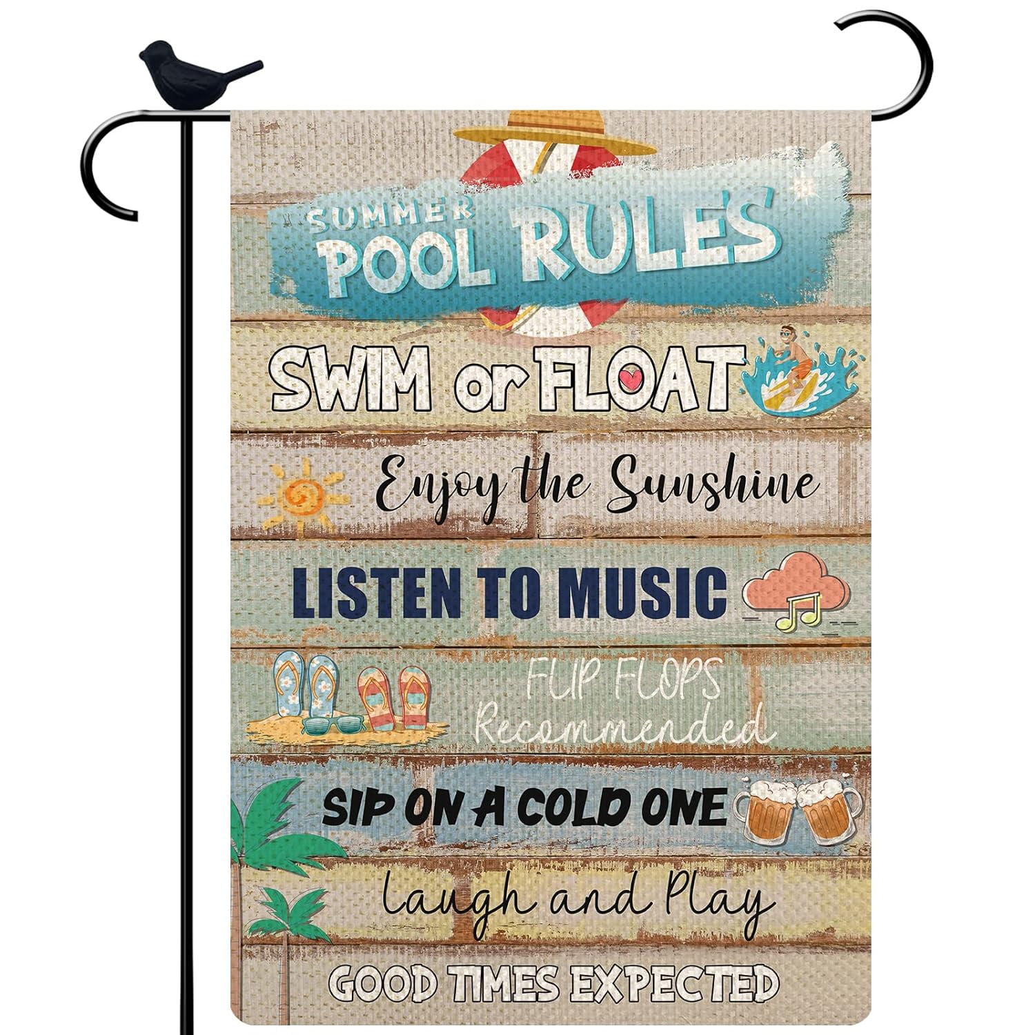 Swim Pool Rules Slogan Wood Large Garden Flag Vertical Double Sided ...