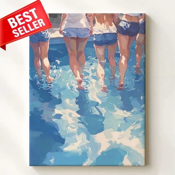 Swim Poolside Moment Reflection Cropped Several Women Standing Poster ...