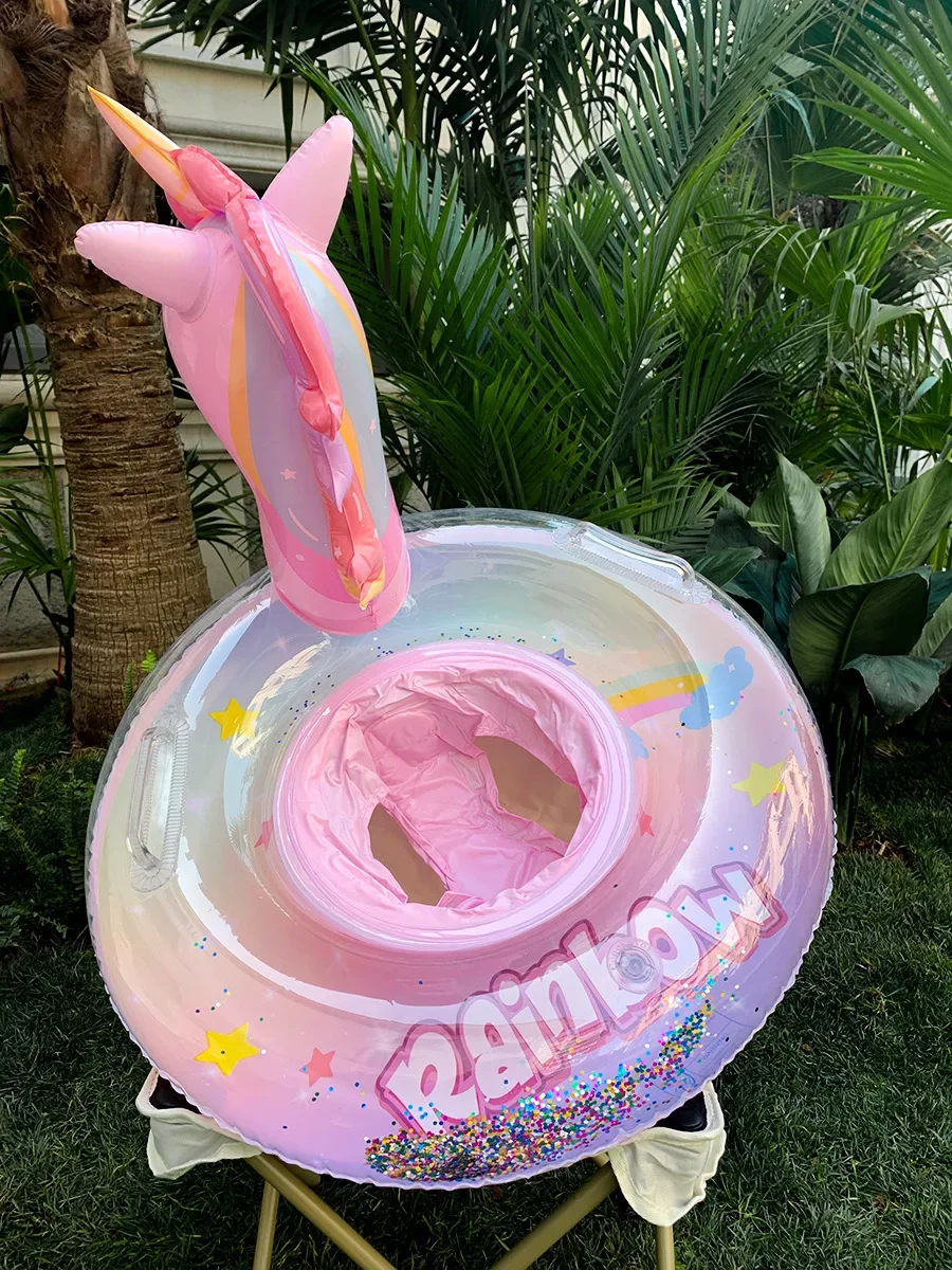 Swim Ring Inflatable Pool Float Baby Rainbow Sequined Unicorn for Kids Swimming Circle Children ...