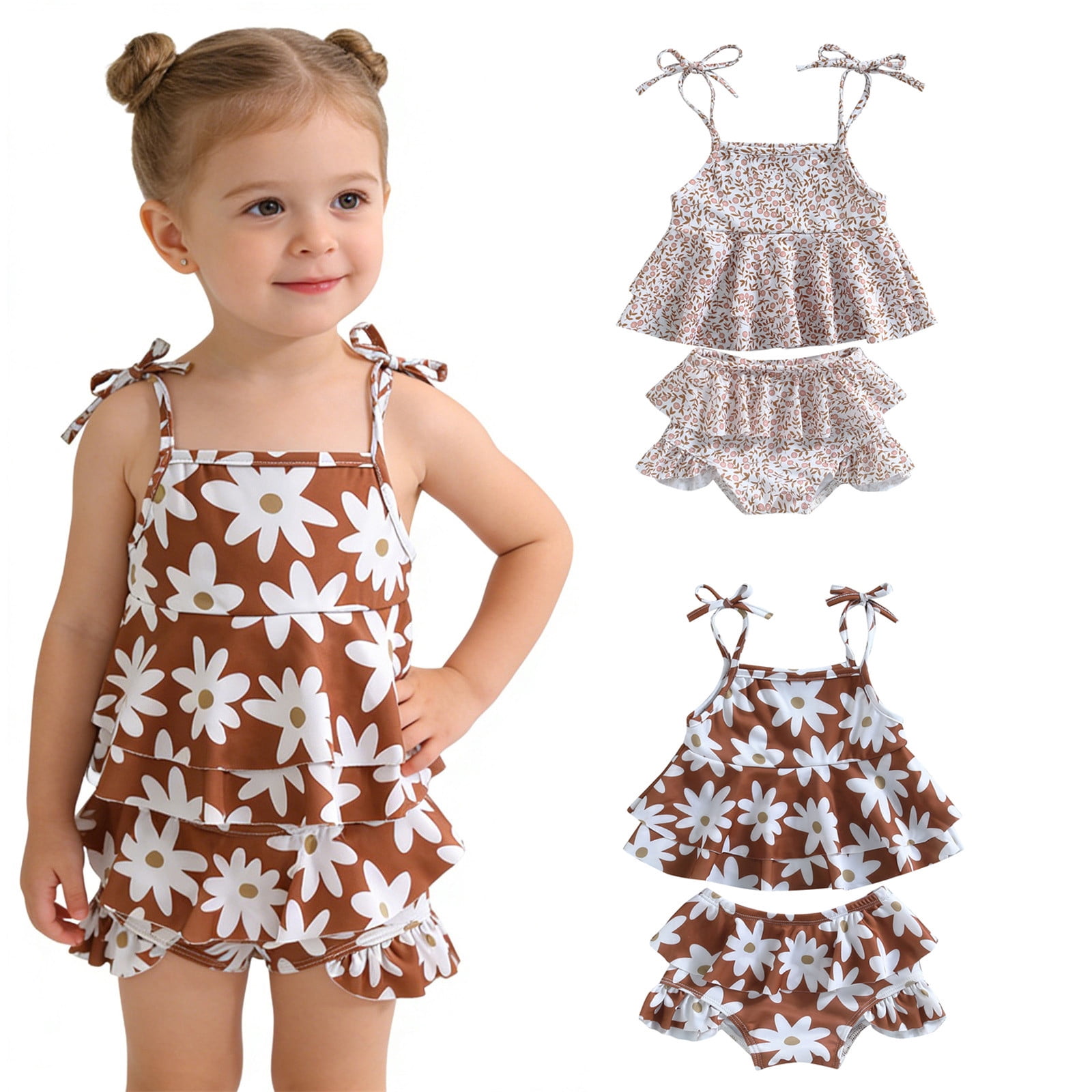 Swim Set for Girls Two Piece Swimsuit Floral Print Cute Swim Top and ...