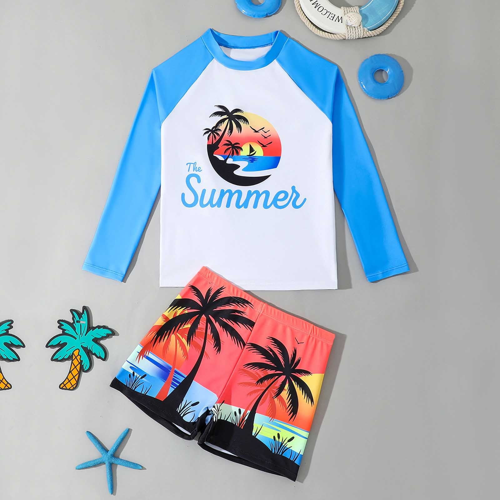 Swim Shirts for Boys Kids Toddler Boys Hawaiian Style Long Sleeve Quick ...