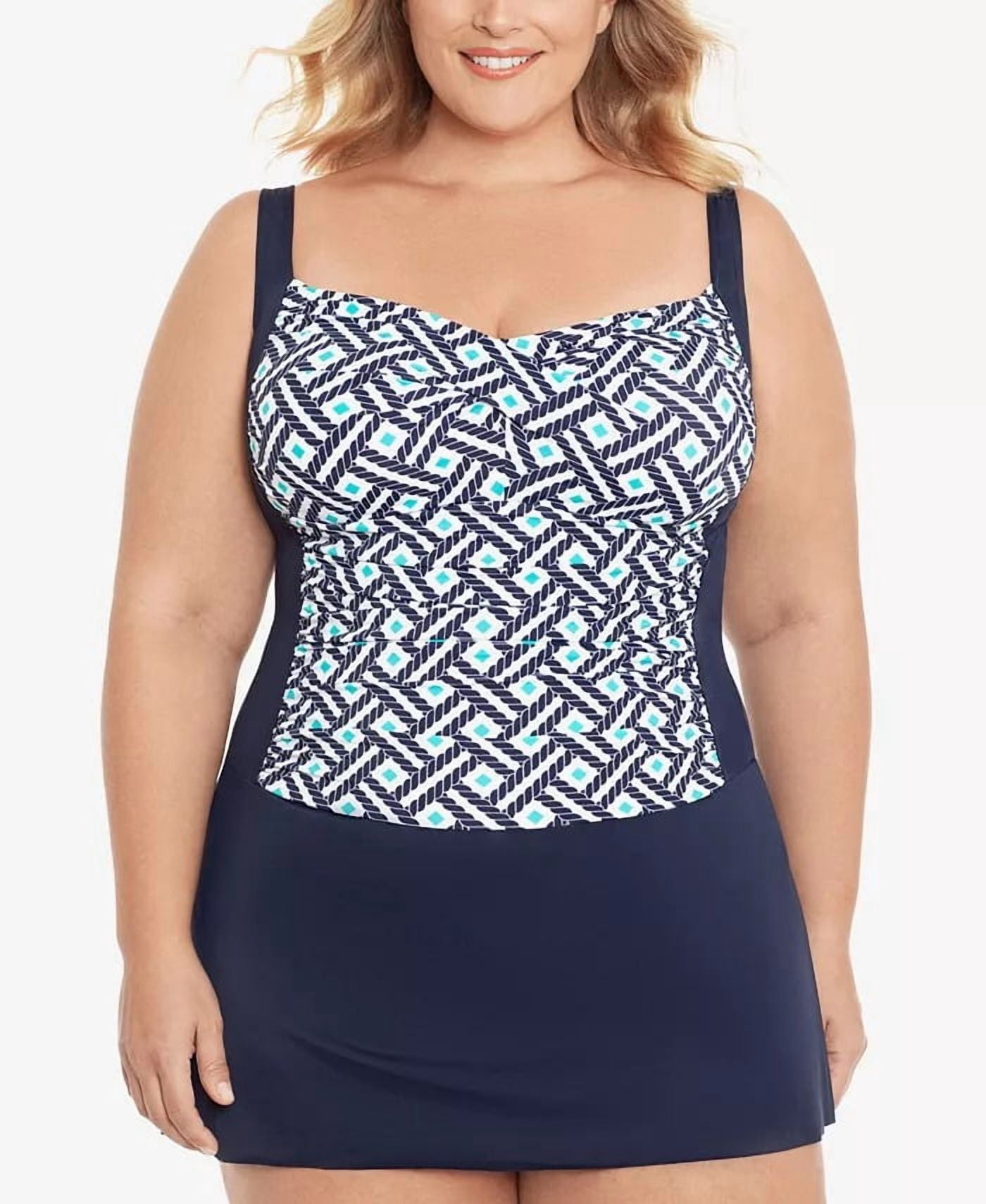 Swim Solutions Women's Plus Size Swim Dress Twist-Front Navy - Walmart.com