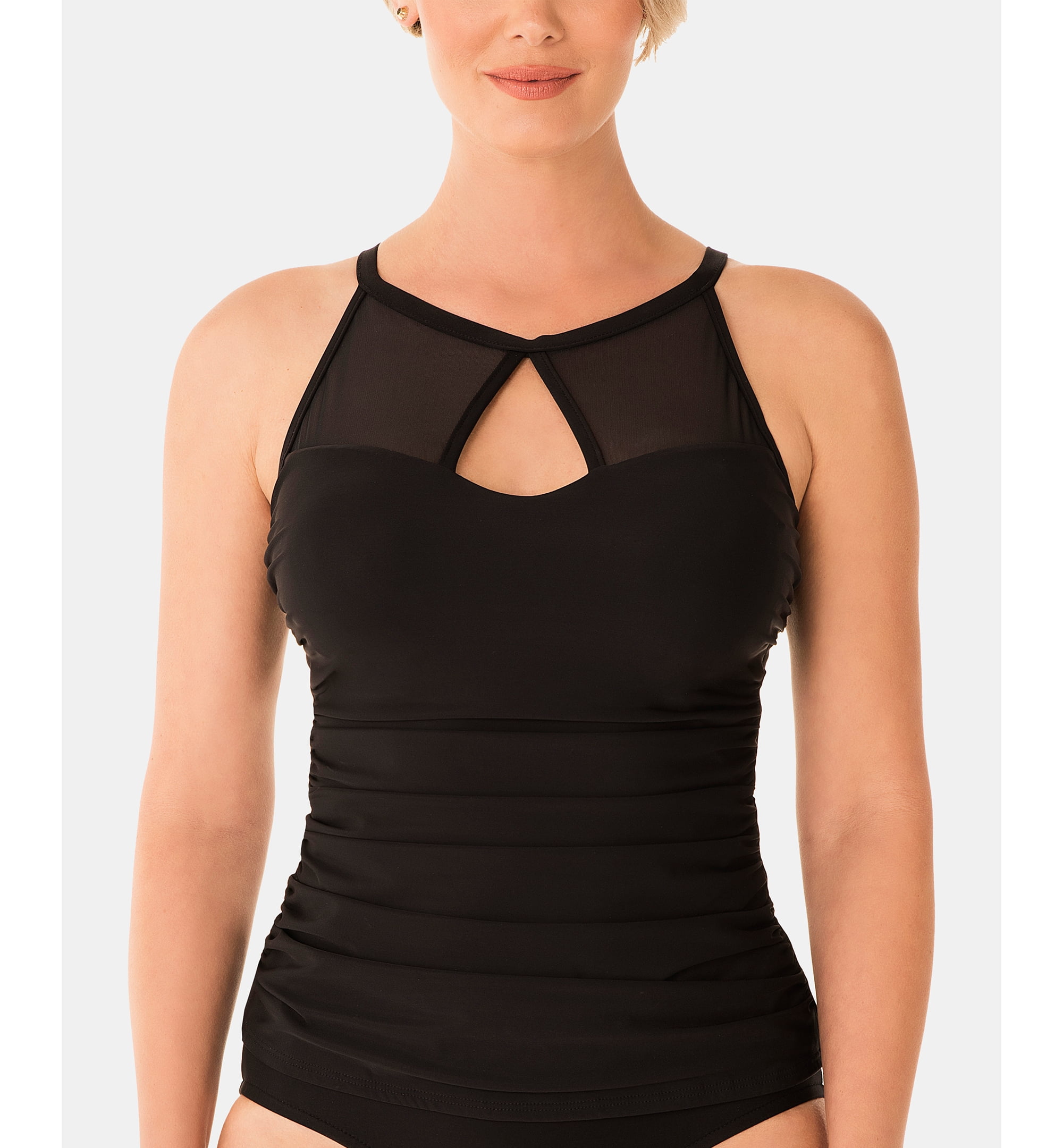 Swim Solutions BLACK Solid Mesh-Insert Tankini Top, US 10 - Walmart.com