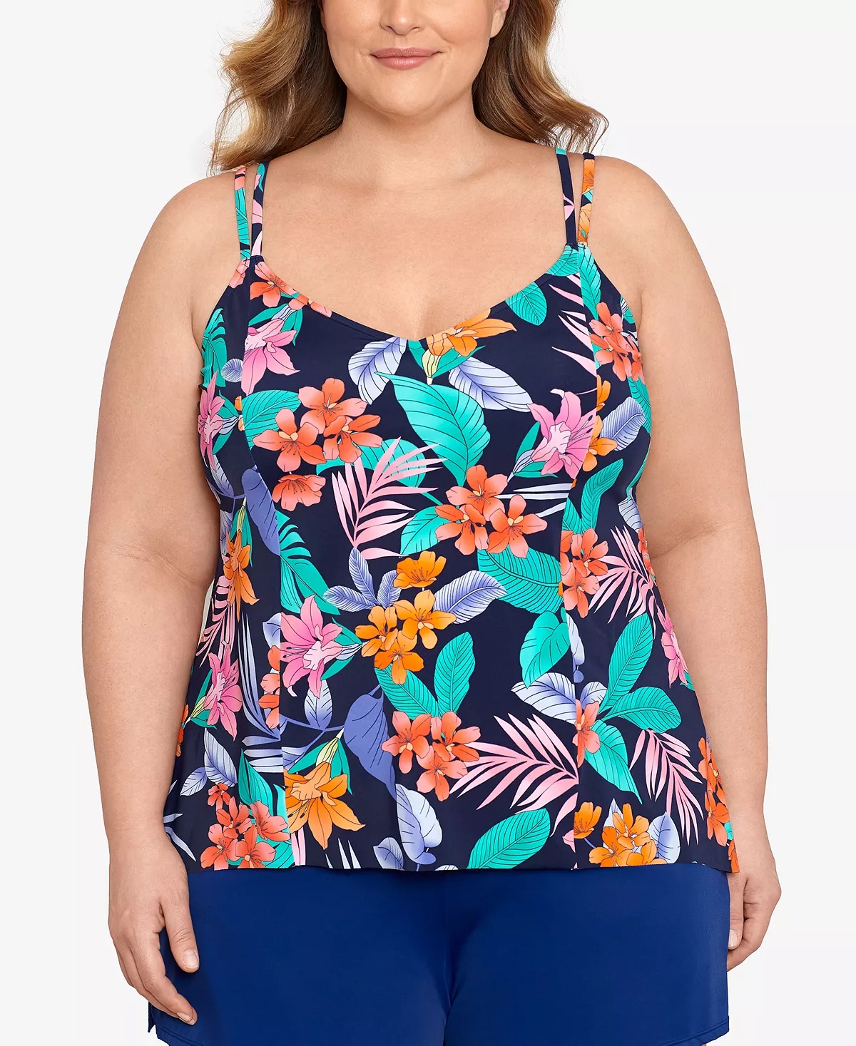 Swim Solutions NAVY MULTI Plus Size Double-Strap Princess Tankini Top ...