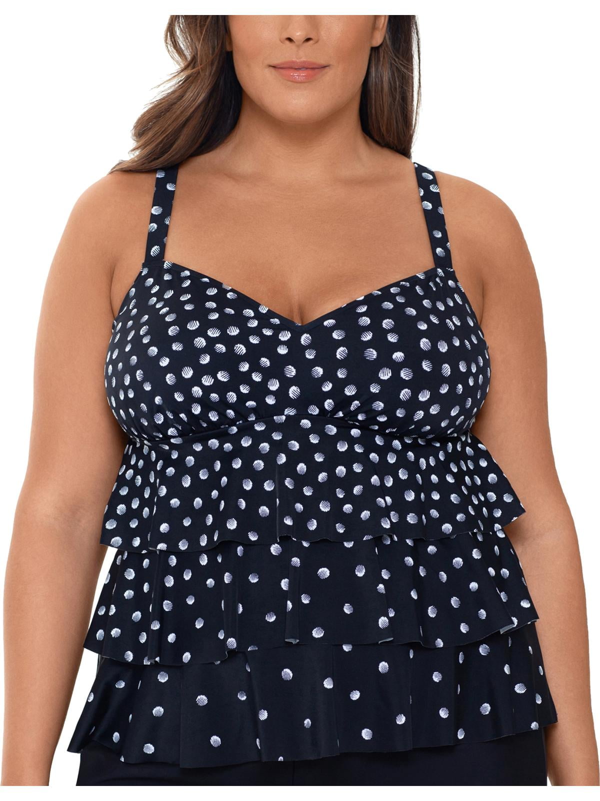 Swim Solutions Womens Plus Polka Dot Tiered Tankini Swim Top - Walmart.com