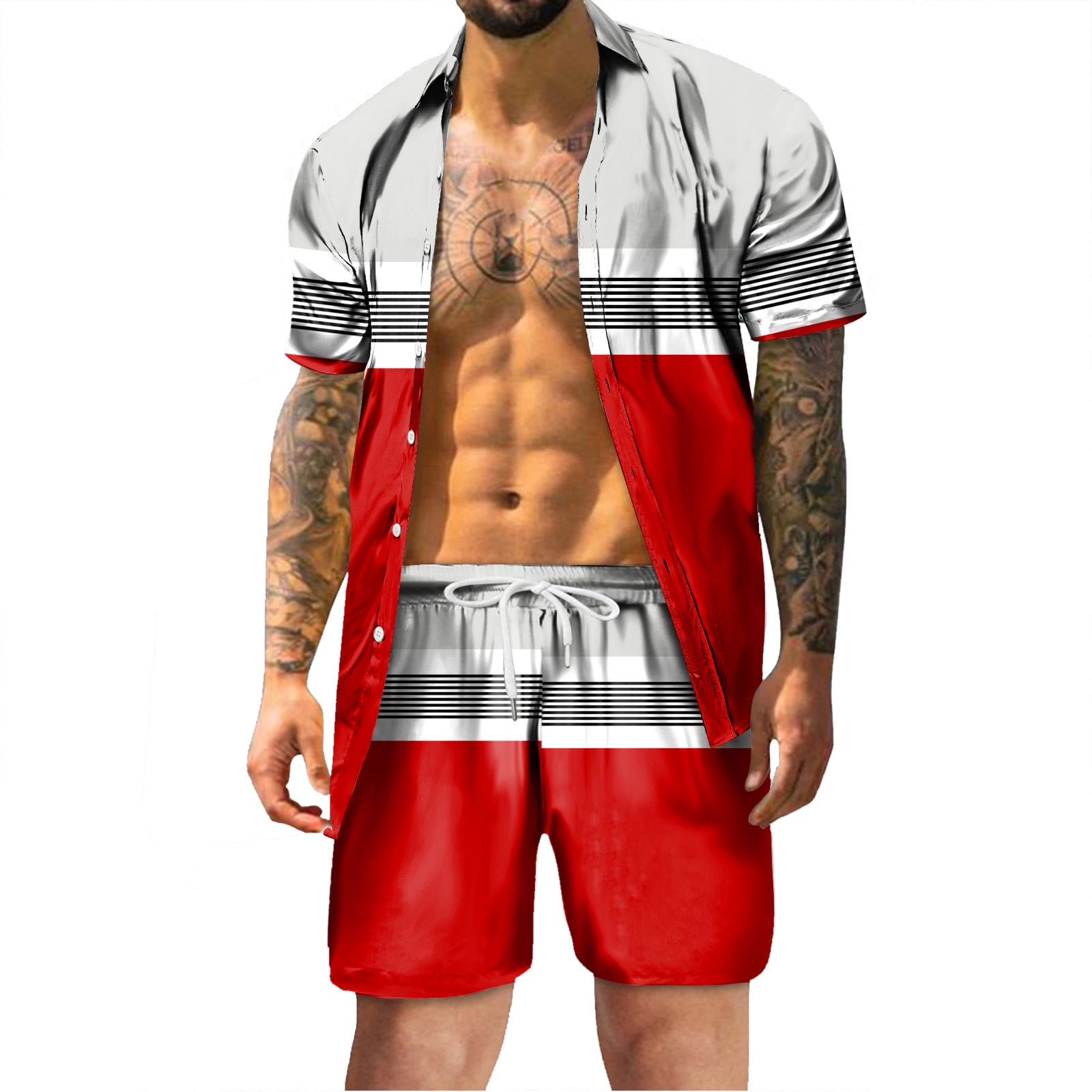 Swim Suit,Men's Tracksuit 2 Piece Hooded Sweatsuit Short Sleeve Casual ...
