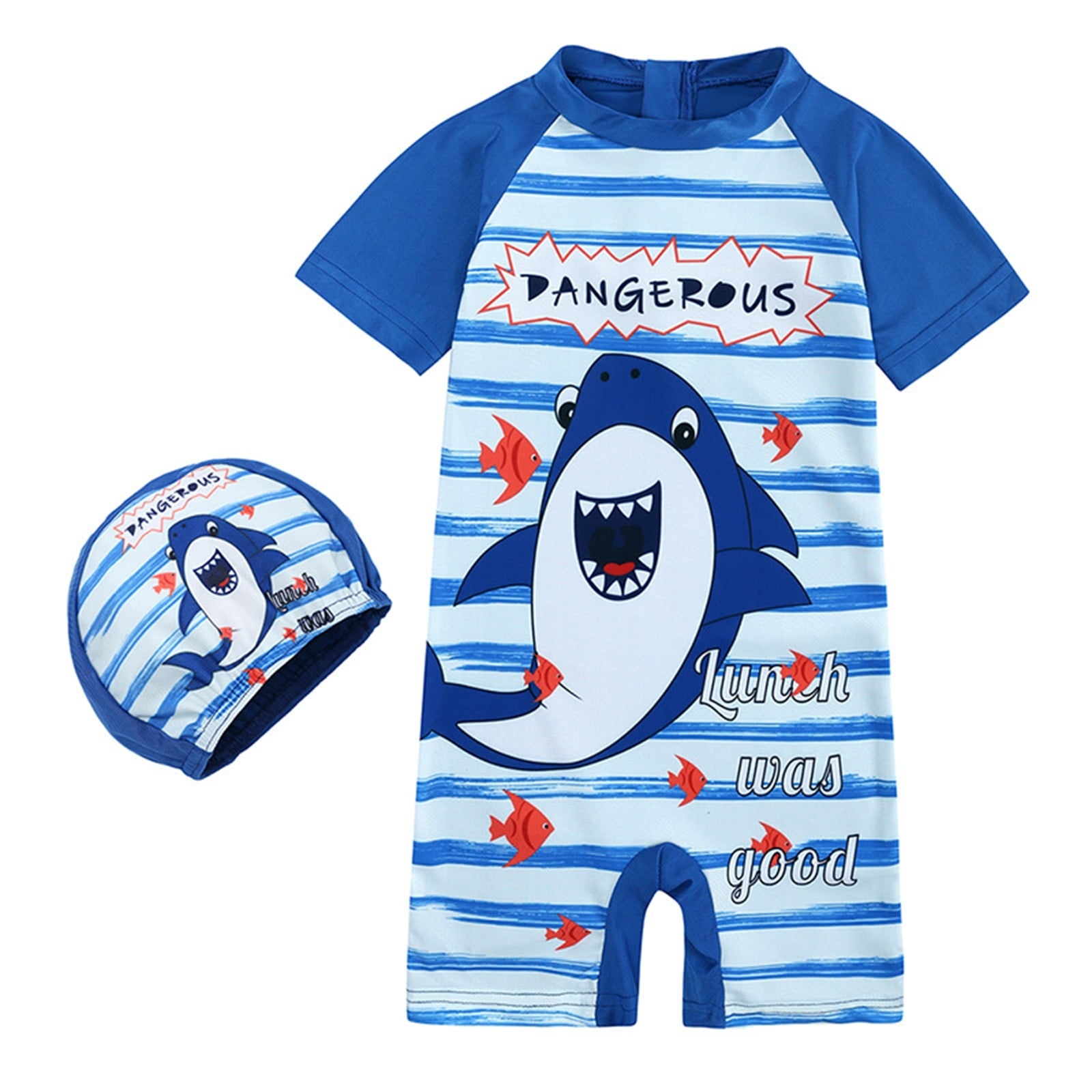 Swim Suits For Boys 2025 One Piece Cartoon Shark Short Sleeve Rash ...