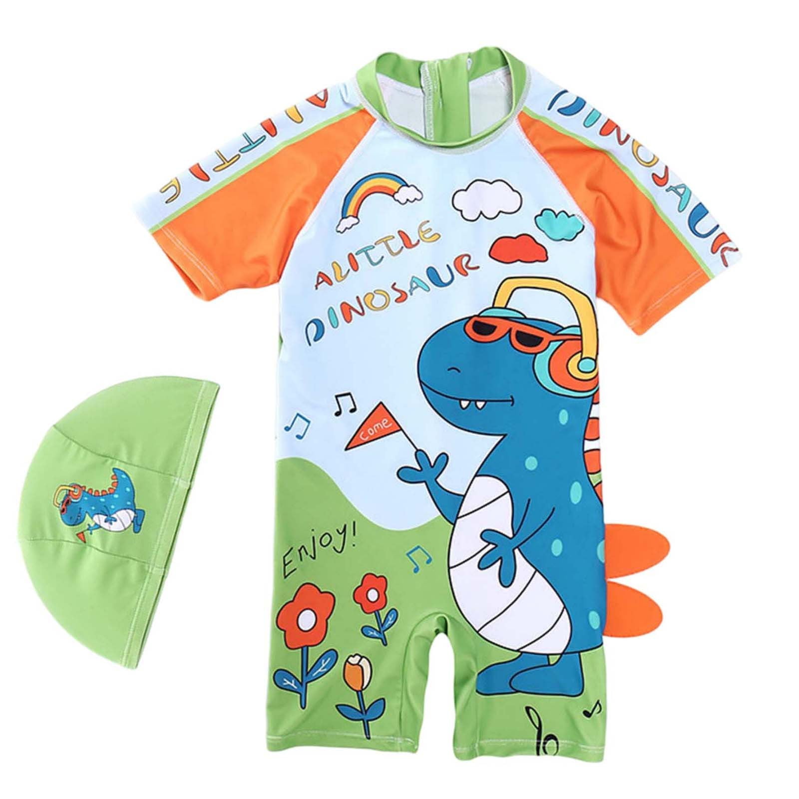 Swim Suits For Boys 2025 One Piece Cute Cartoon Dinosaur Short Sleeve ...