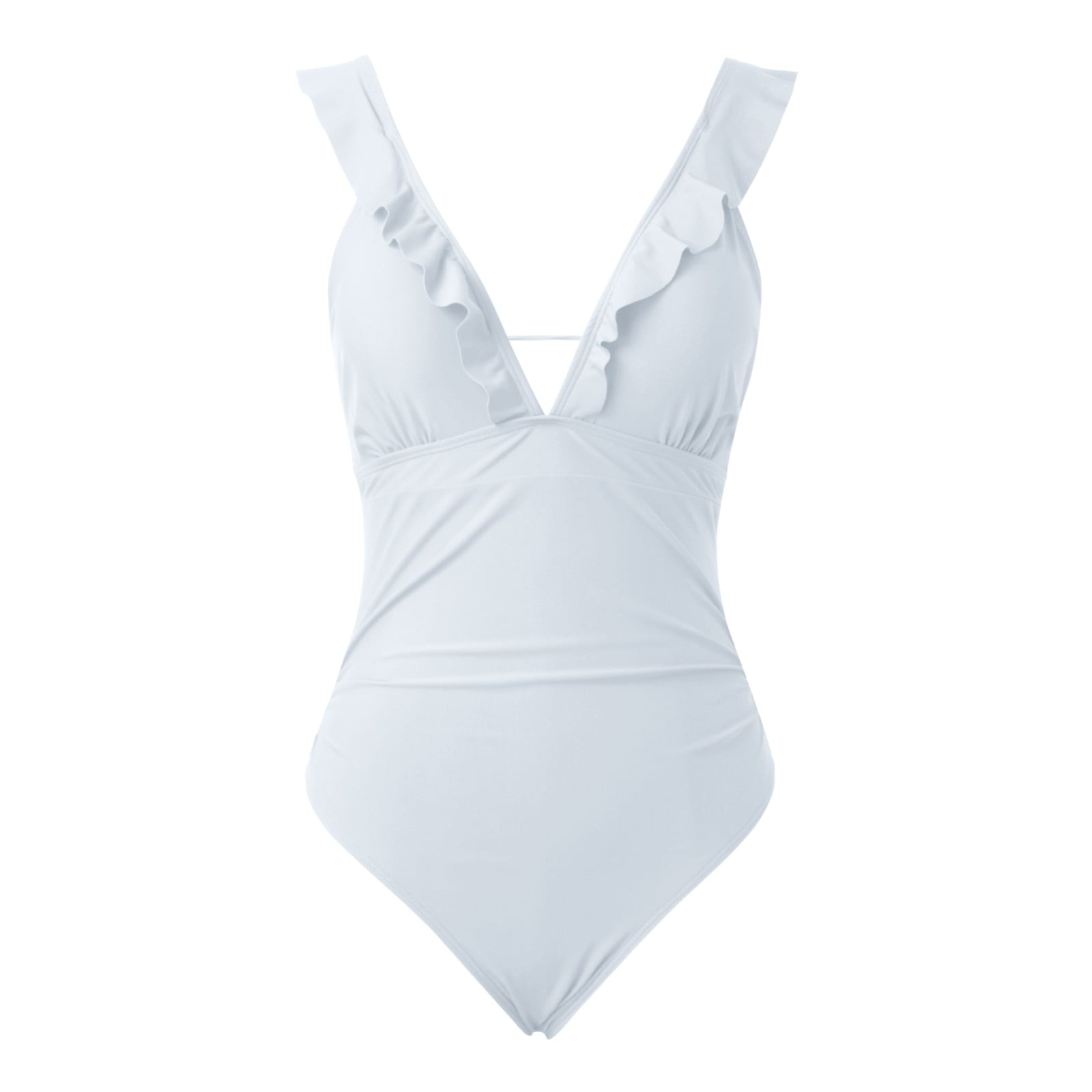 Swim Suits For Women 2024 Modest Ruffled One Piece Jumpsuit V Neck Lace ...