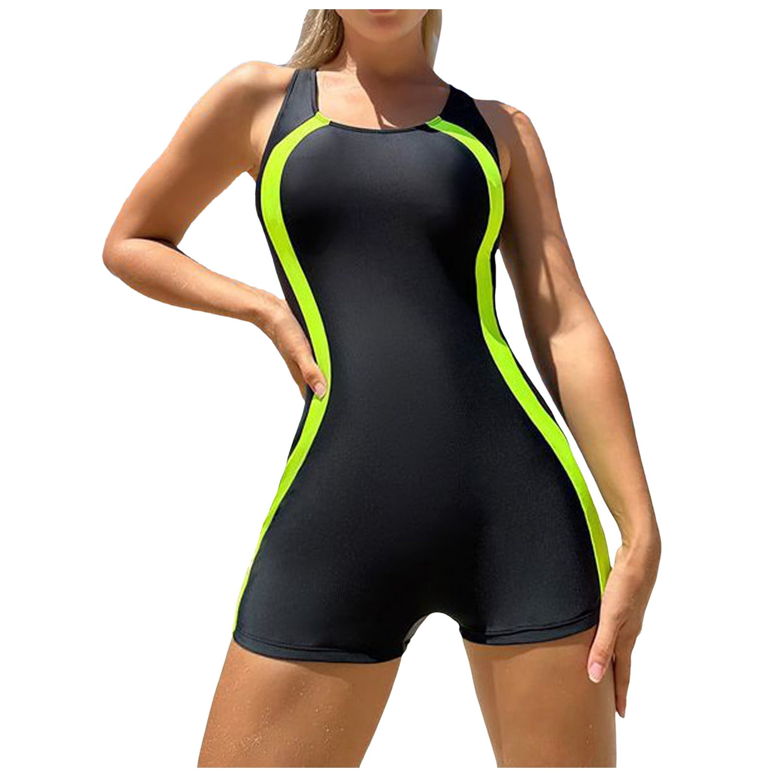 Swim Suits for Women 2025 Women's Stripes Color Block Swimsuit Round ...